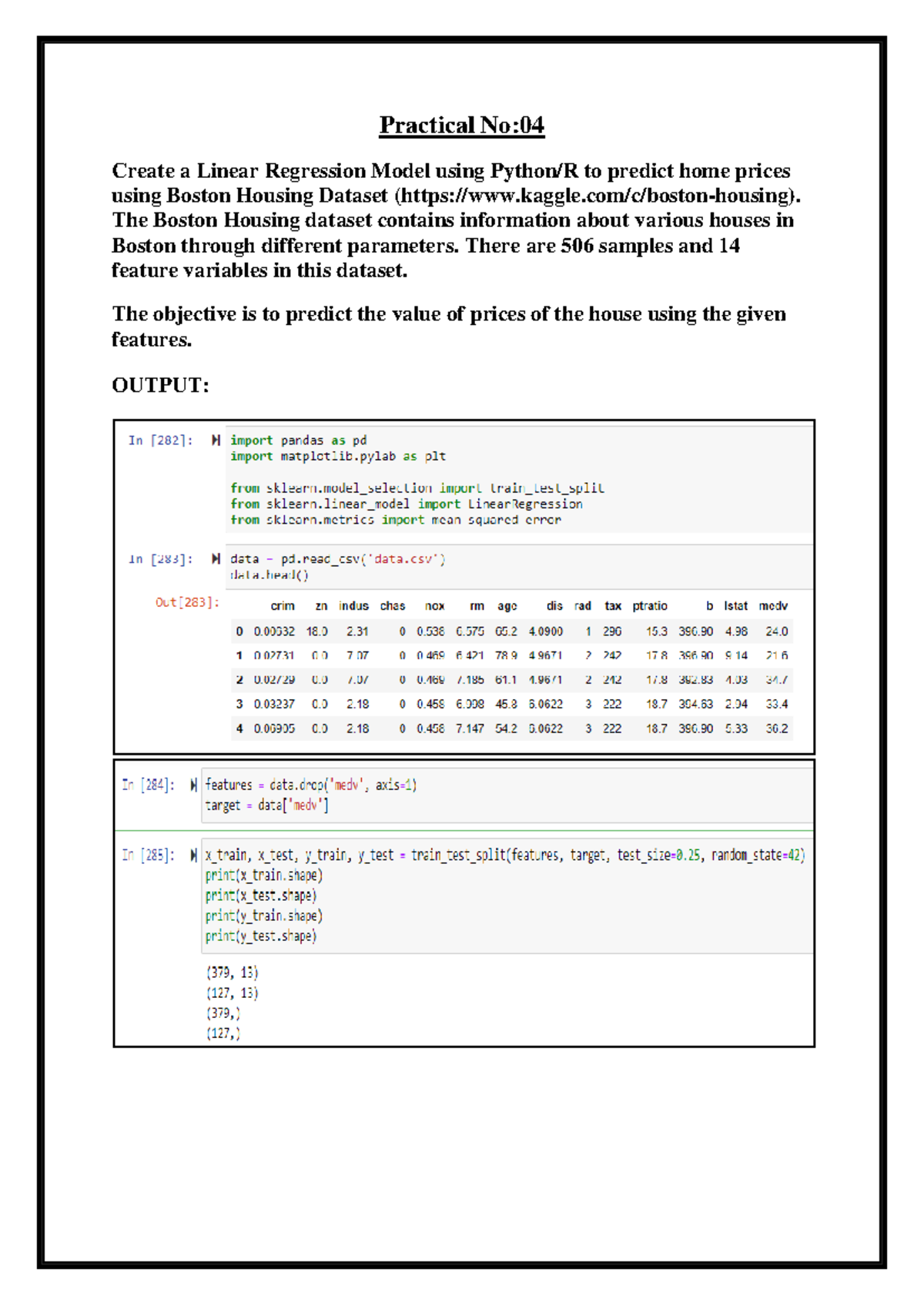 DOP 4 - Practical Notes - Data Science - Practical No: Create a Linear ...