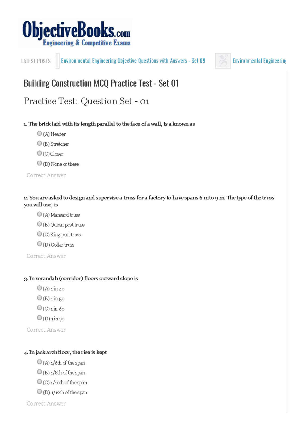 Building construction full - Set 09 Environmental Engineering Objective ...
