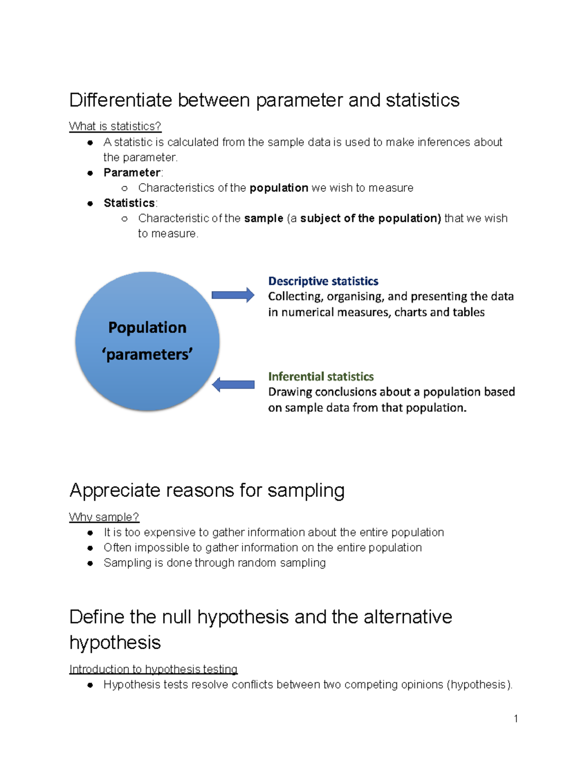 Week 11 Hypothesis Testing - Differentiate between parameter and ...