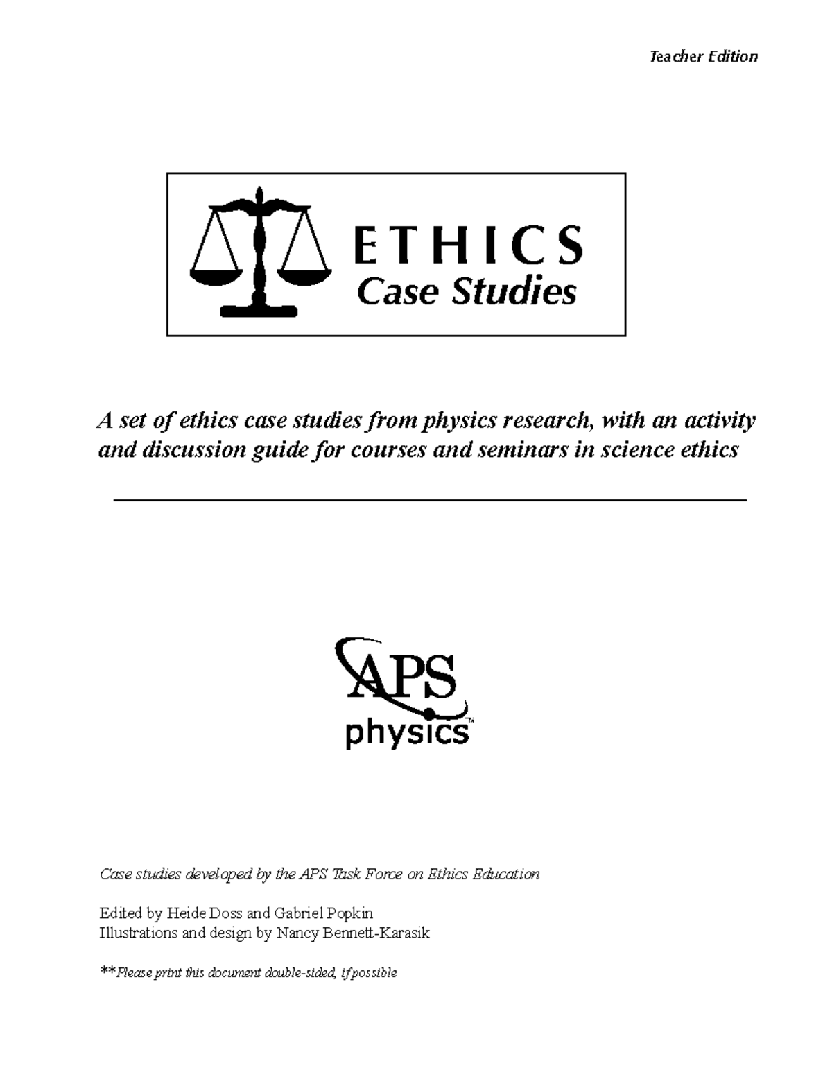 Ethics Case Studies Teacher Edition - Case studies developed by the APS ...