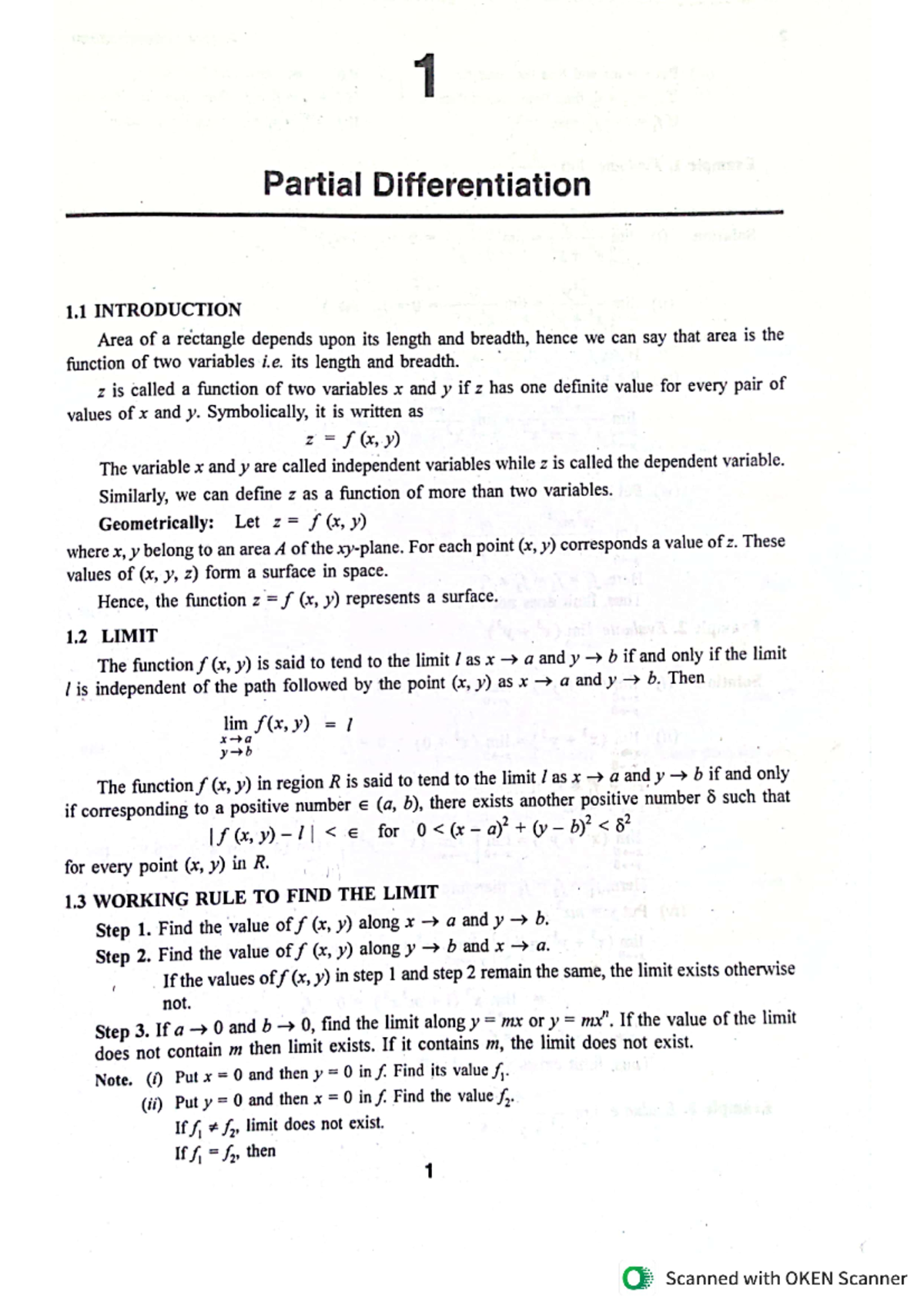 Unit5 MTH174 - 1 Partial Differentiation 1 INTRODUCTION Area of a rectangle depends upon its ...