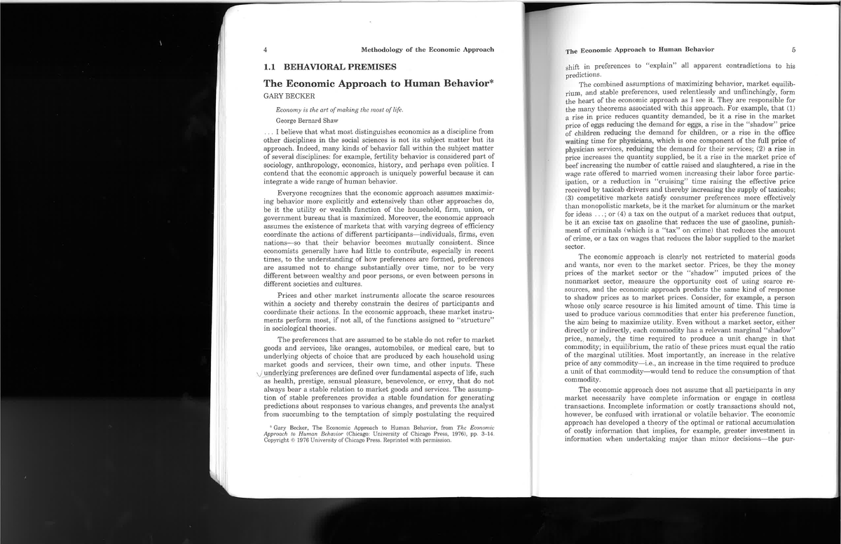 01 Gary Becker ~ The Economic Approach To Human Behavior Econ 2143