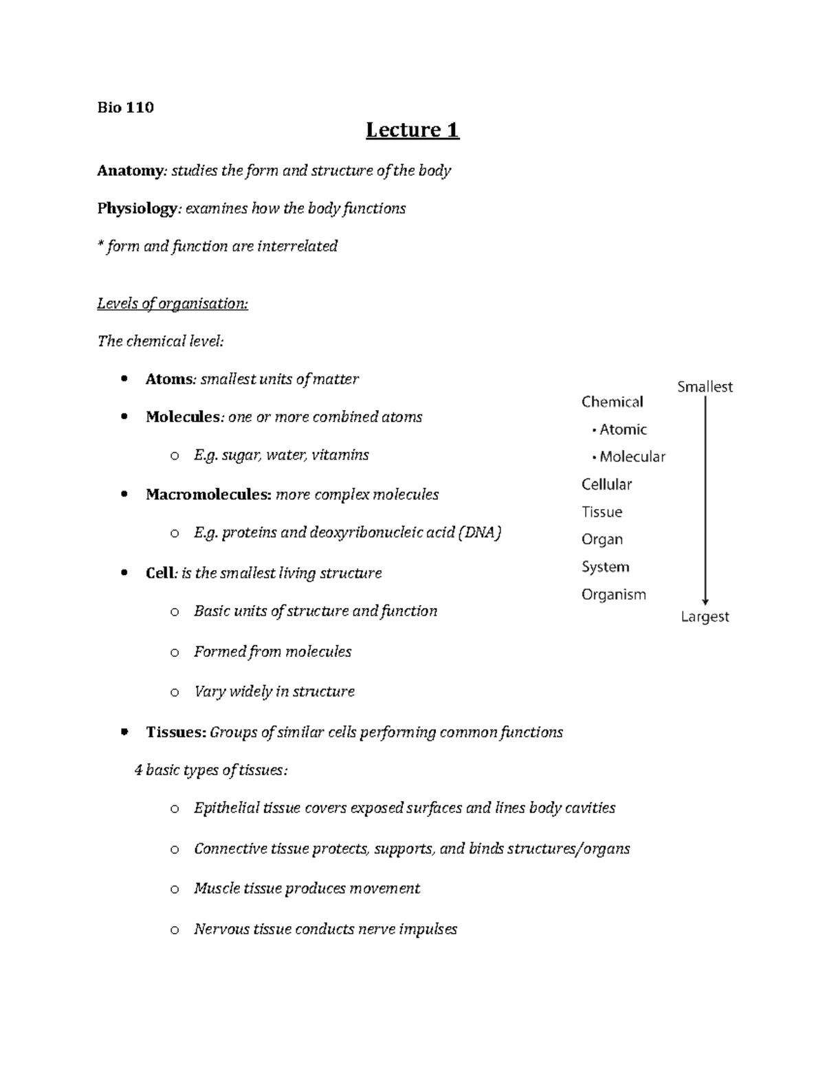Bio 110 unit 1 notes - Bio 110 for SCBScN program - Bio 110 Lecture 1 ...