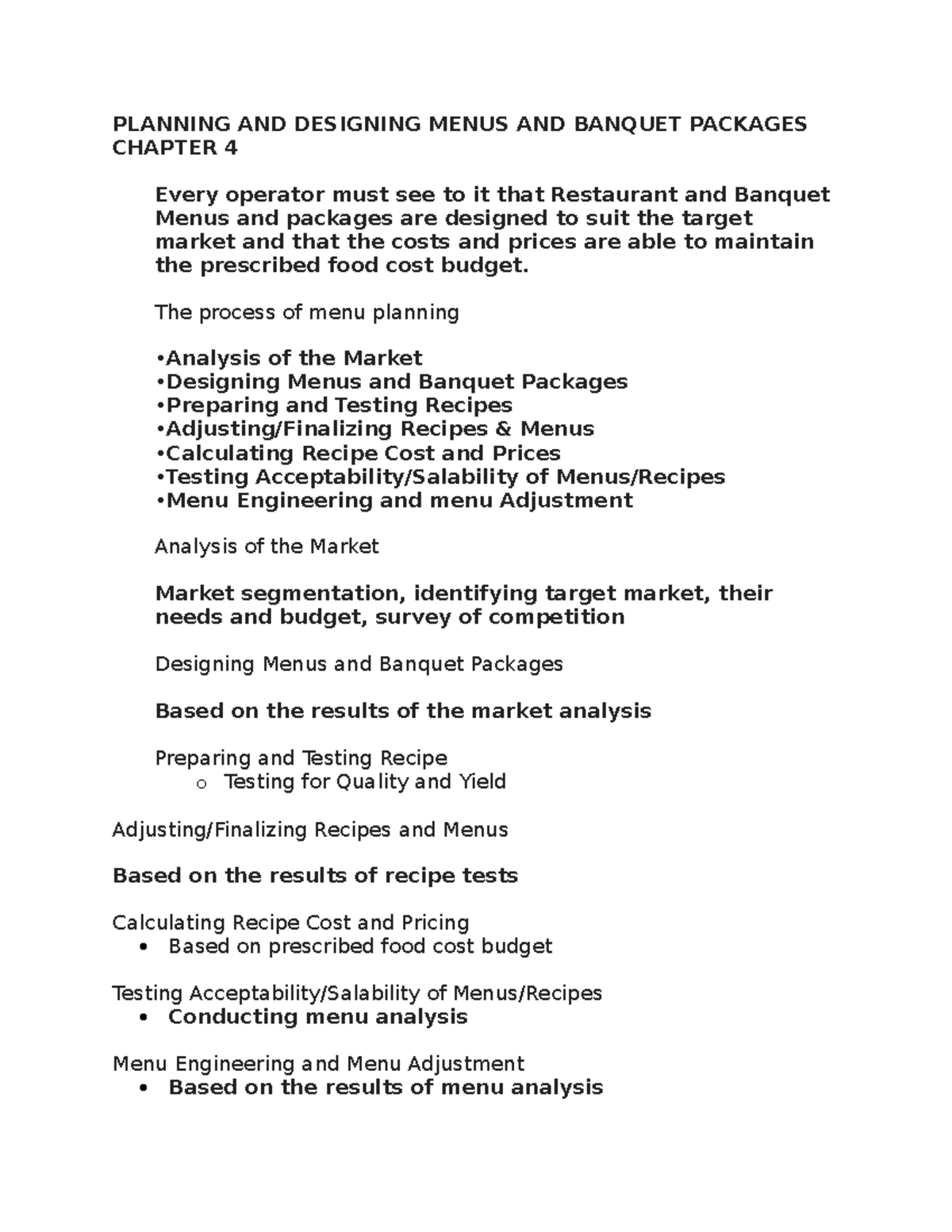 Planning AND Designing Menus AND Banquet Packages - PLANNING AND ...