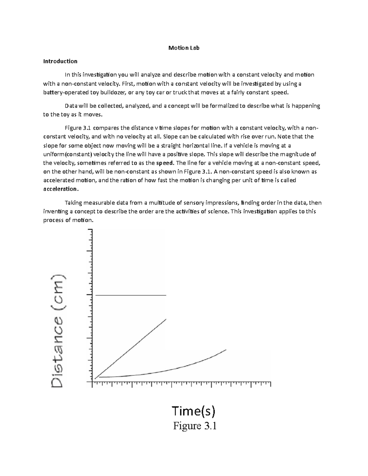 SCIN111 Motion Lab - Constant velocity study's with also study of non constant lab - Motion Lab ...