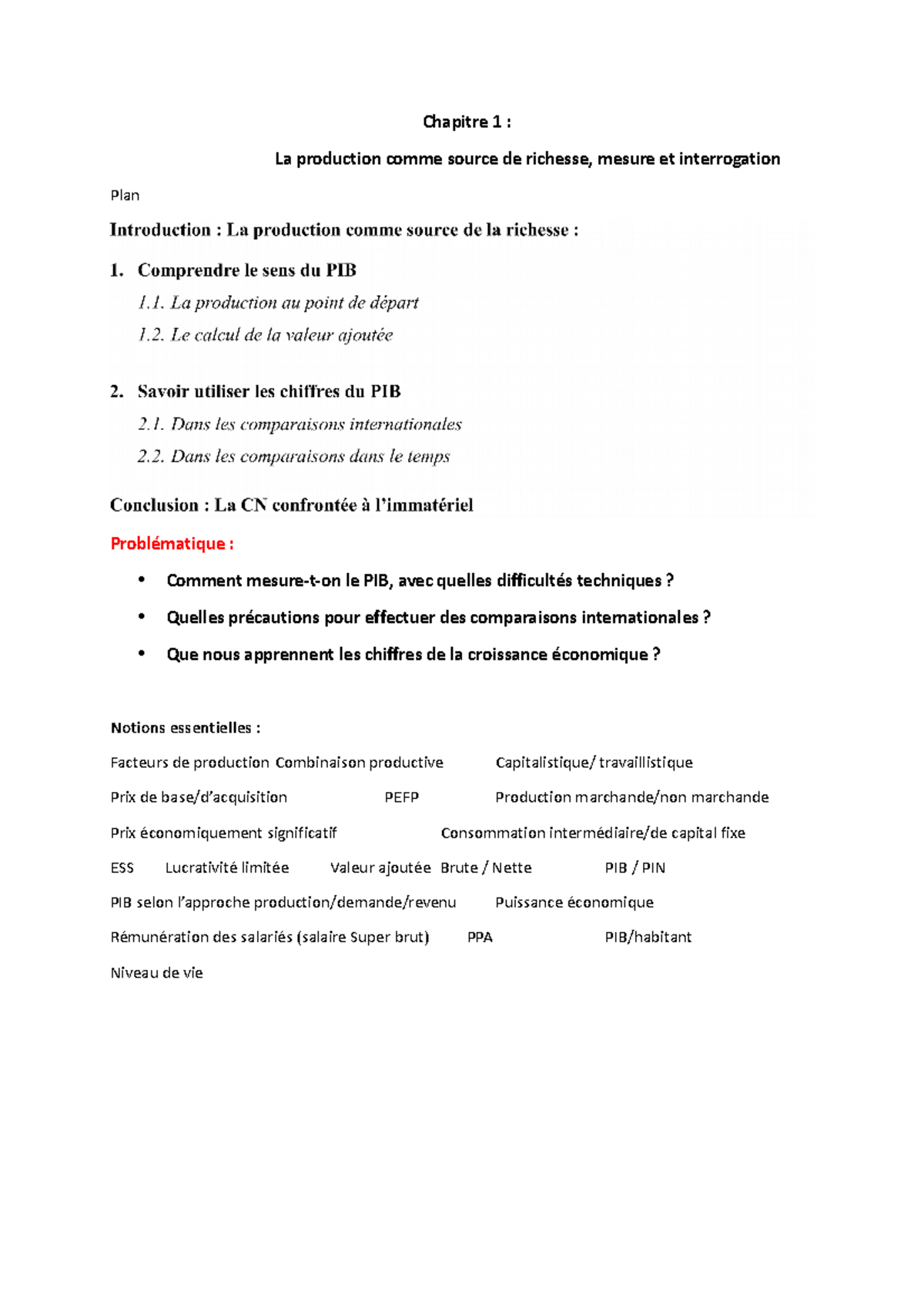 Chapitre 1 - macro - Chapitre 1 : La production comme source de richesse, mesure et ...