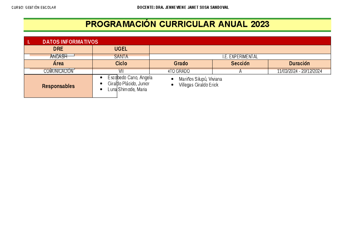 Planificación- Curricular- Anual-2024 Comunicación 4-AÑO - PROGRAMACIÓN CURRICULAR ANUAL 2023 I ...
