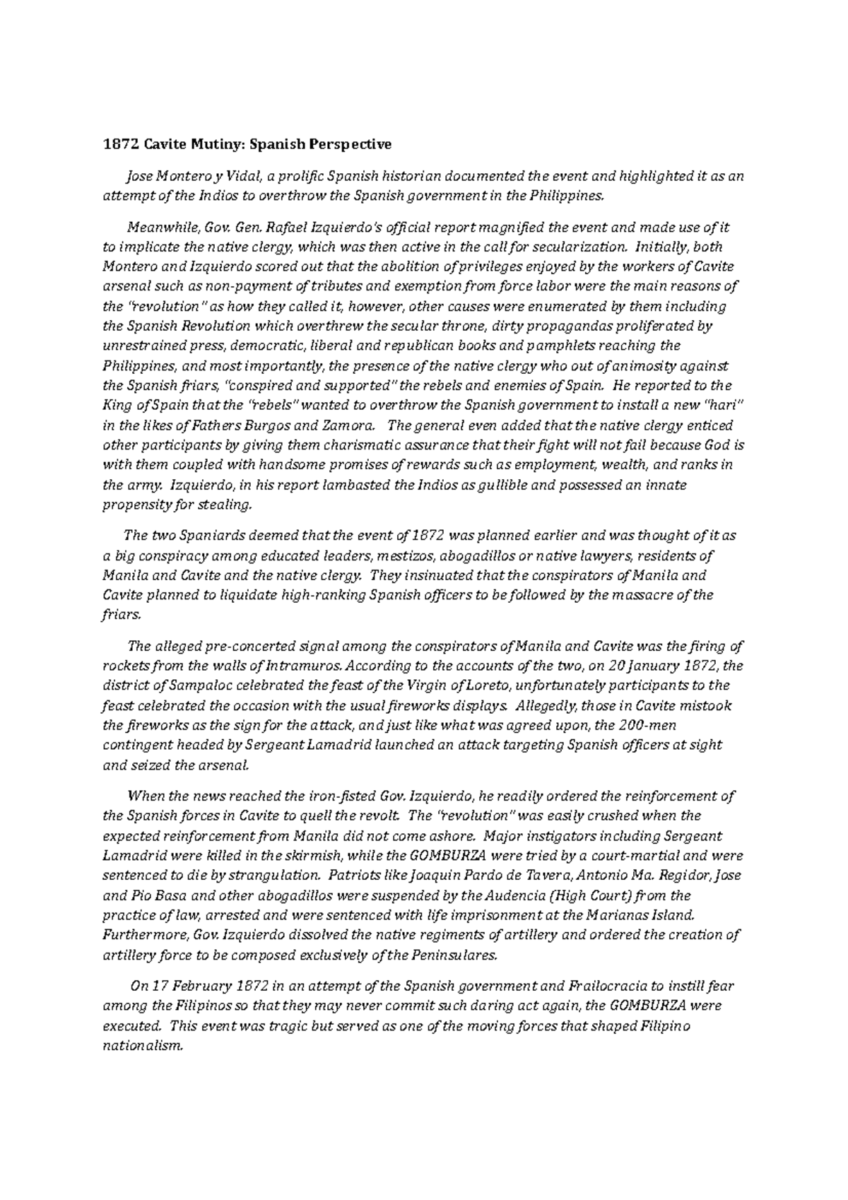 1. 1872 Cavite Mutiny Spanish Historian Perspective - 1872 Cavite ...