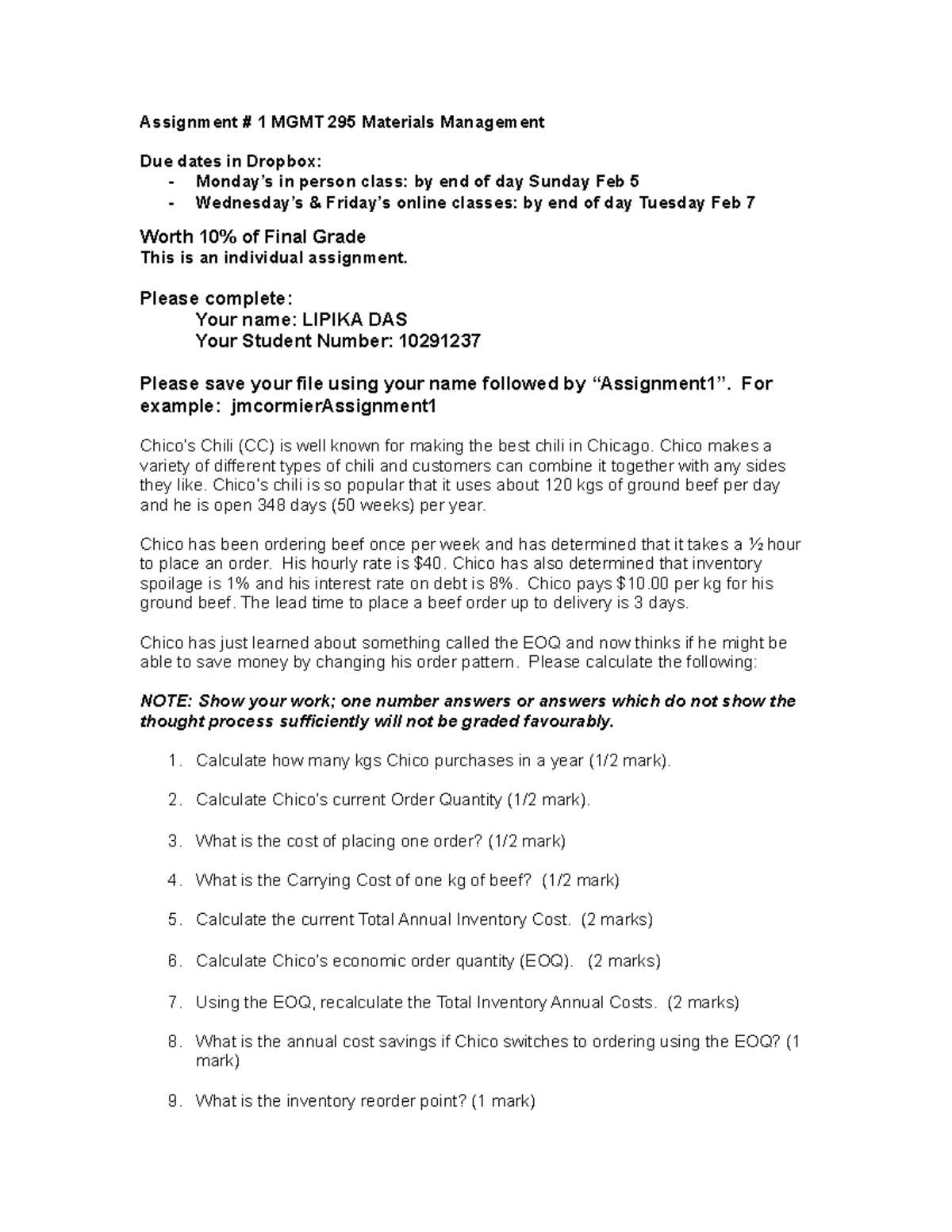 1231 Assignment #1 - Sums Practice - Assignment # 1 MGMT 295 Materials ...