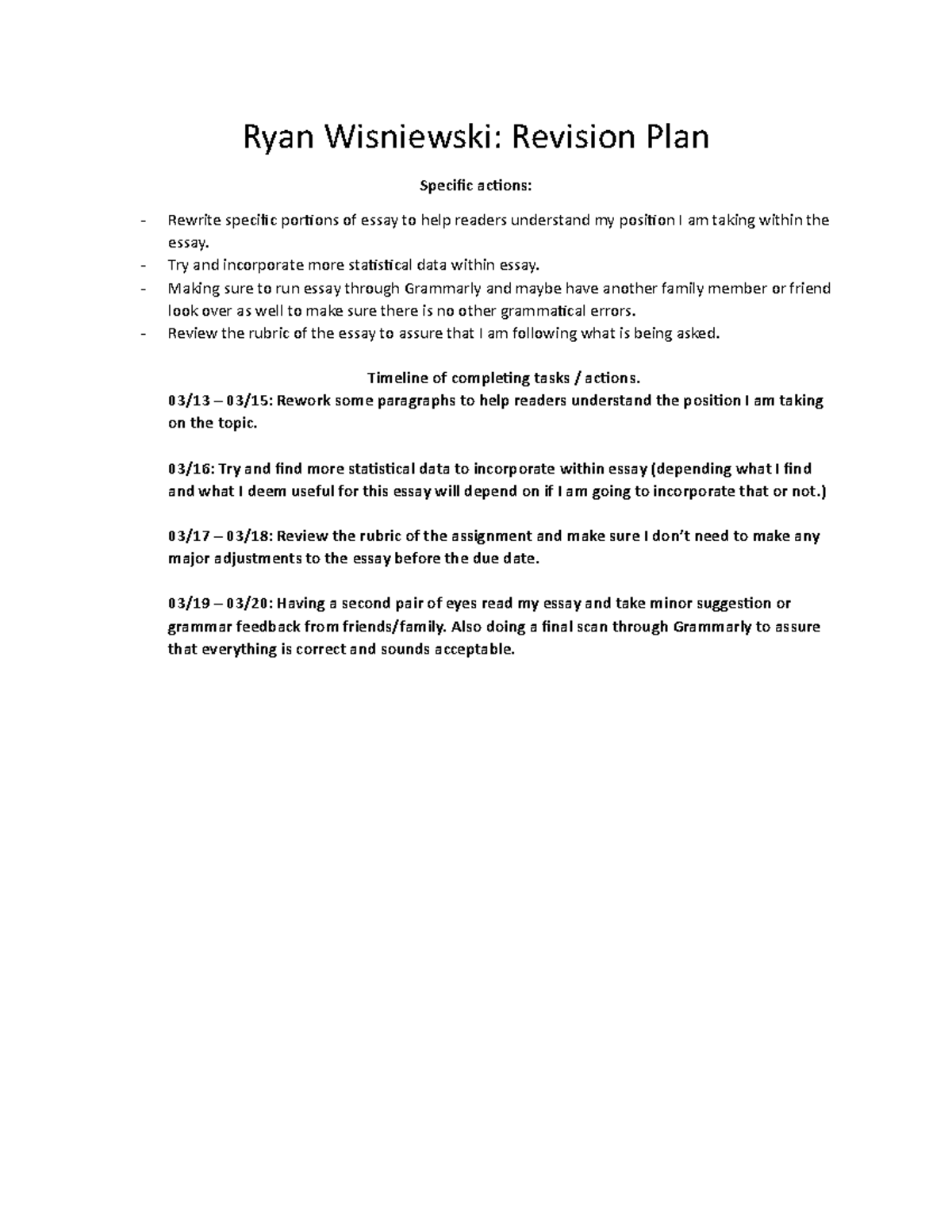 Revision Plan - ENC 1101 - Florida SouthWestern - Studocu