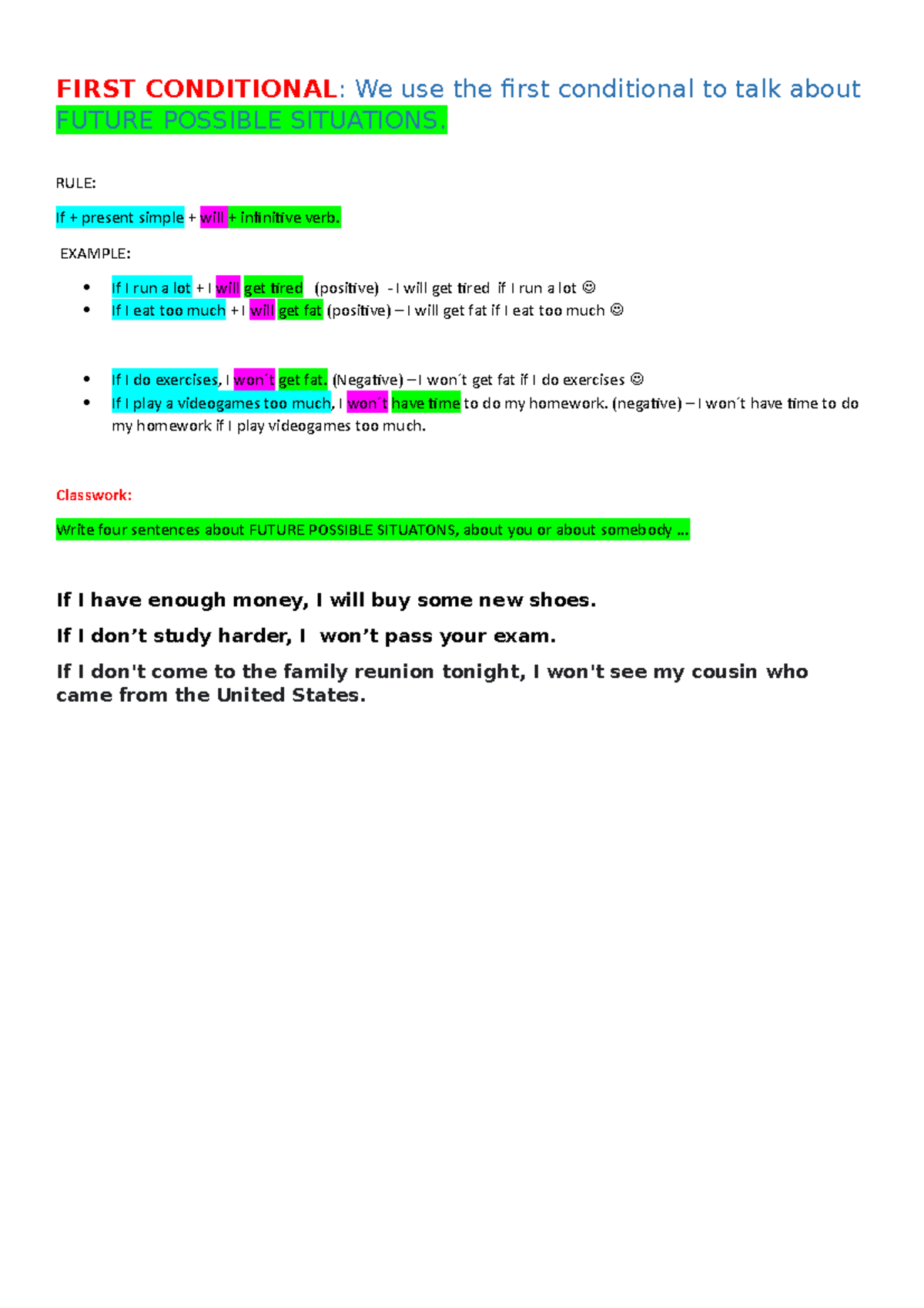 First Conditional Class Weekends First Conditional We Use The First Conditional To Talk 0958