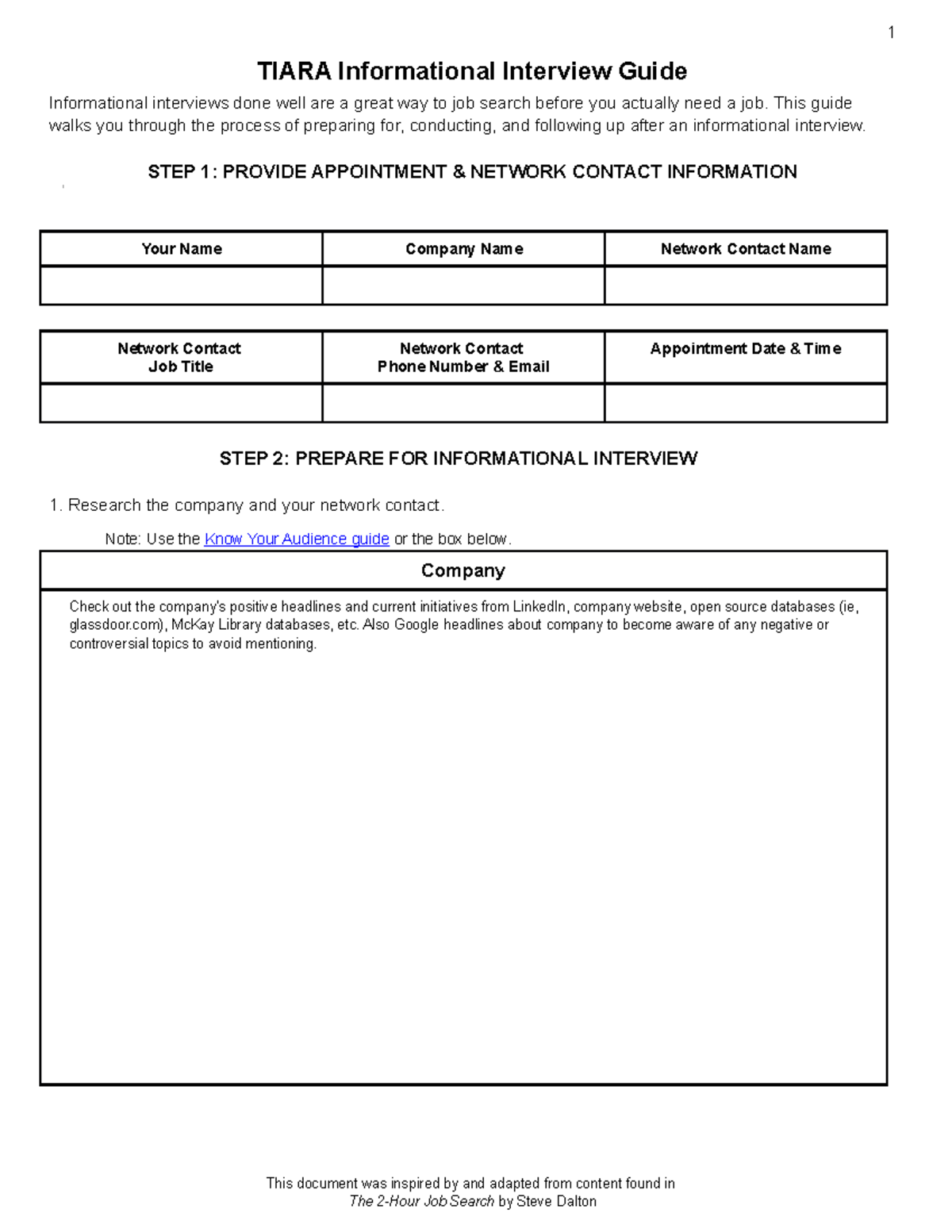 Tiara Informational Interview Guide - TIARA Informational Interview ...