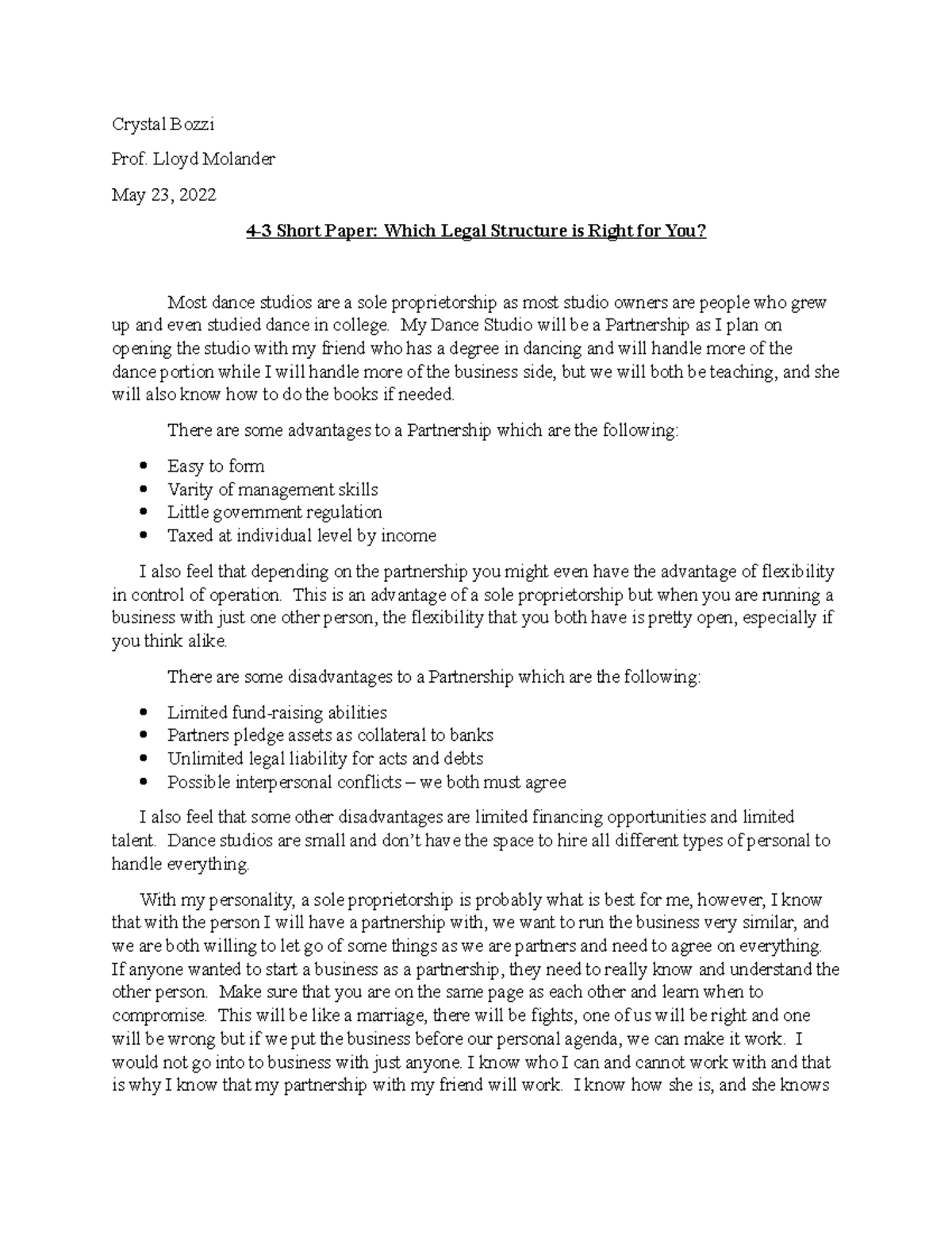 4-3 Short Paper Which Legal Structure is Right for you - Crystal Bozzi ...