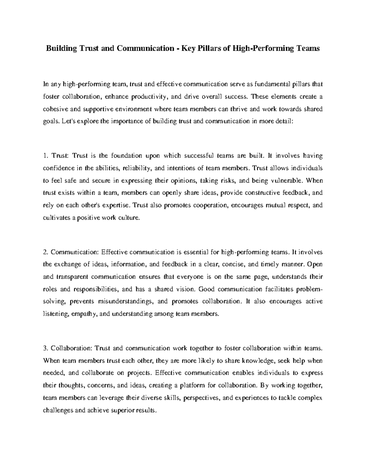 Building Trust and Communication - Key Pillars of High-Performing Teams ...