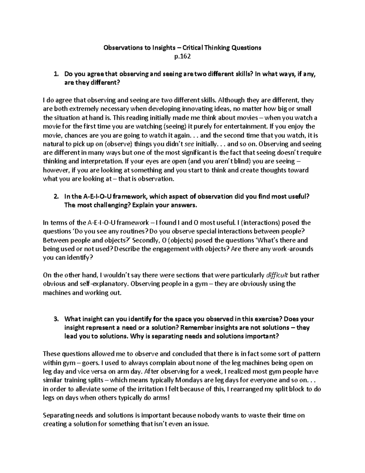 Observations to Insights - Do you agree that observing and seeing are ...