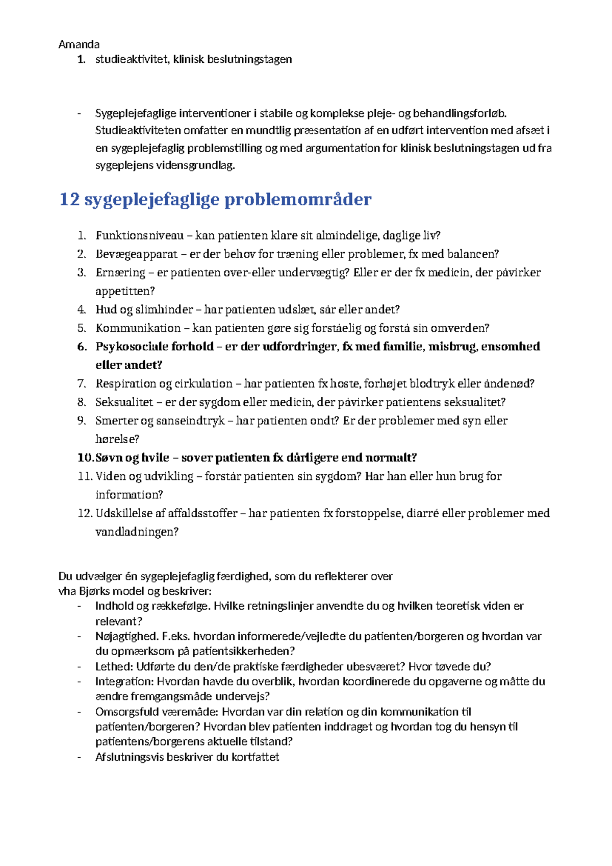 1. studieaktivitet - klinisk beslutningstagen - Amanda 1. studieaktivitet, klinisk ...
