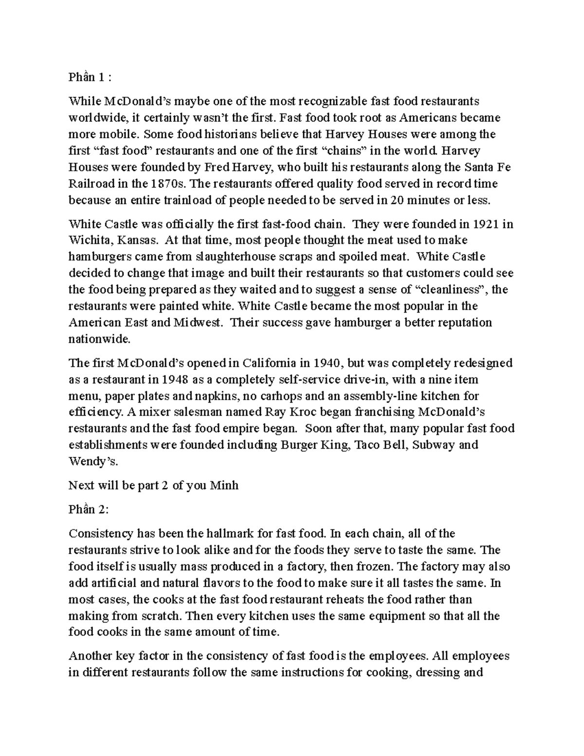 Script - While McDonald’s maybe one of the most recognizable fast food ...