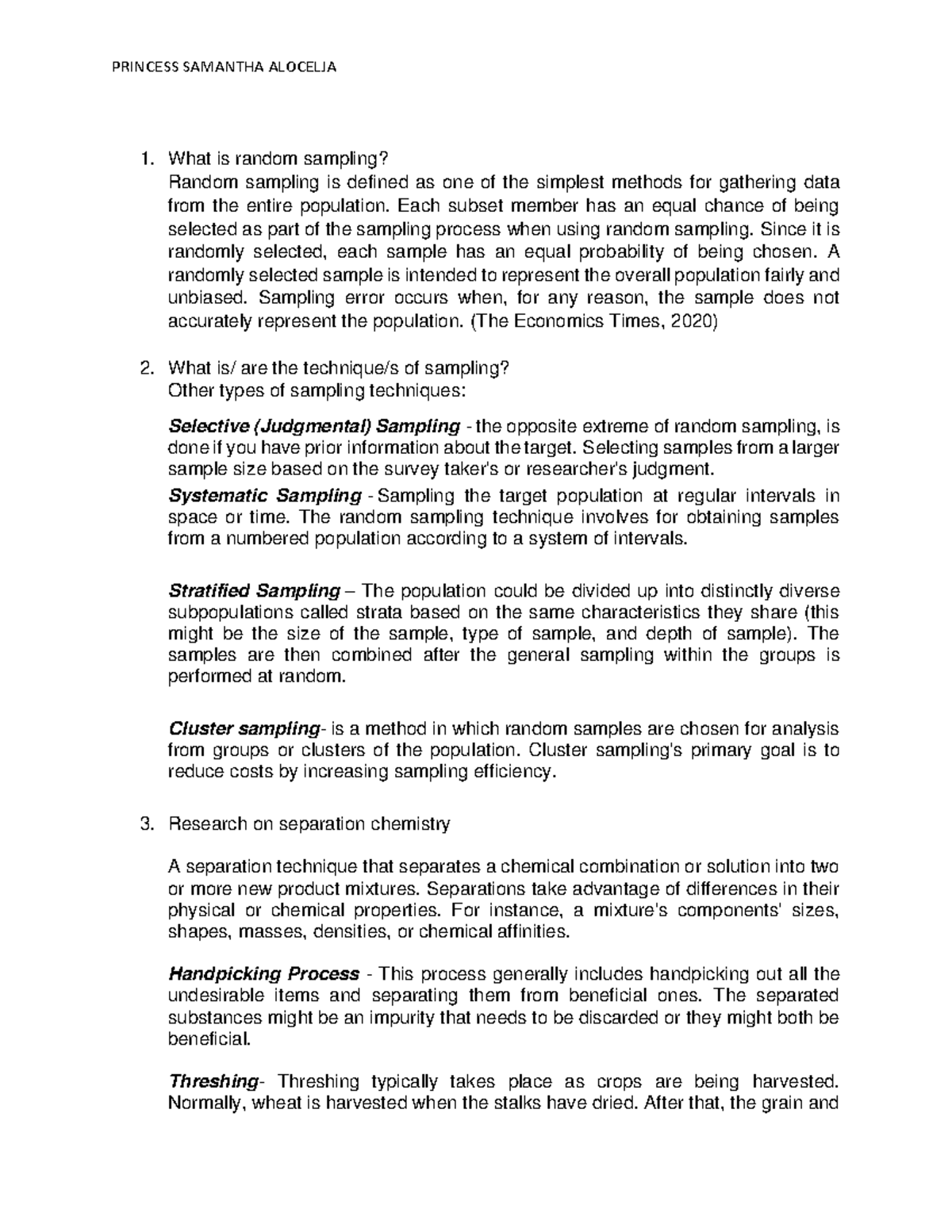 Overview ana chemistry - What is random sampling? Random sampling is ...