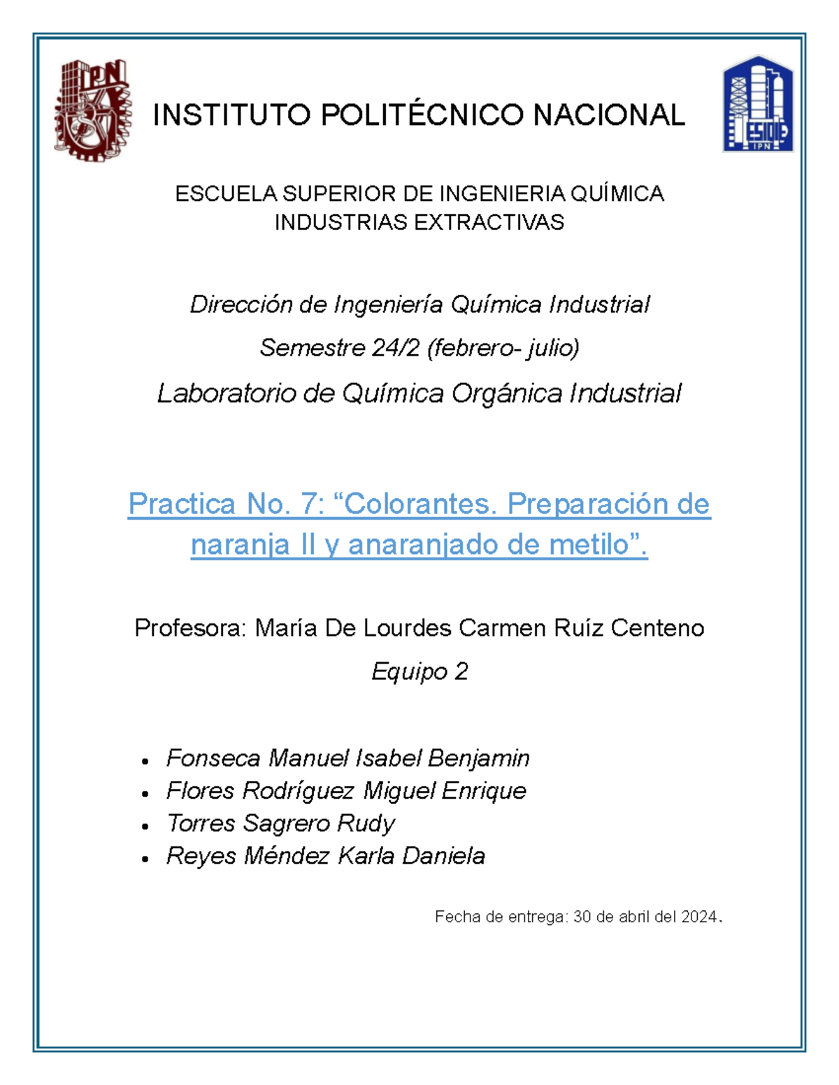 Obtención del naranja II y anaranjado de metilo Equipo 2 4IM51 ...