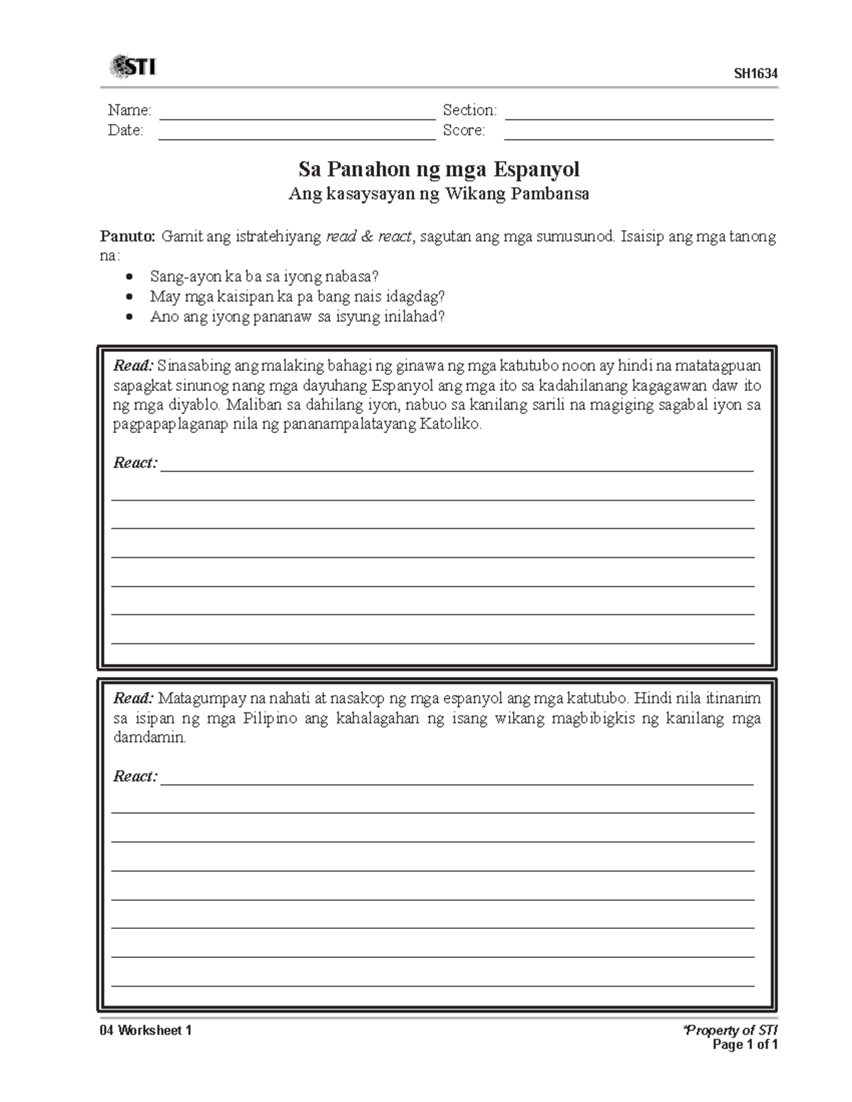 SH1634 - Komunikasyon at Pananaliksik 04-Worksheet-1 - SH 04 Worksheet ...