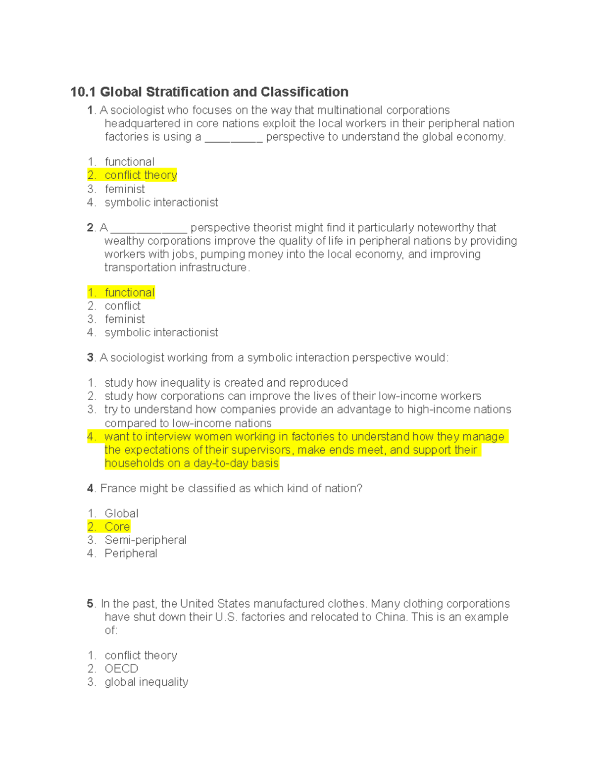 Chapter 10 Study Guide With Answers - 10 Global Stratification and ...