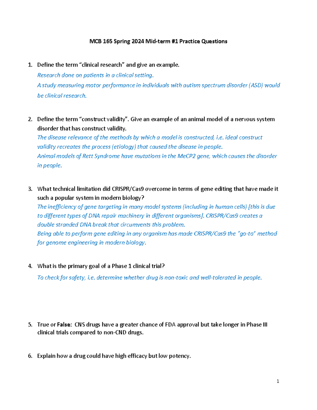 MCB 165 Practice questions for exam 1 with answers ALL - MCB 165 Spring 2024 Mid-term #1 ...