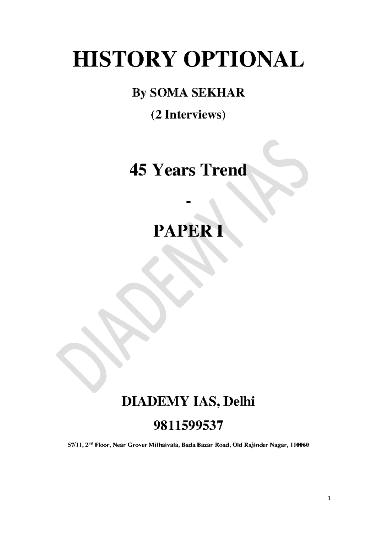 45 Years History Optional Paper I Questions Trend - HISTORY OPTIONAL By ...