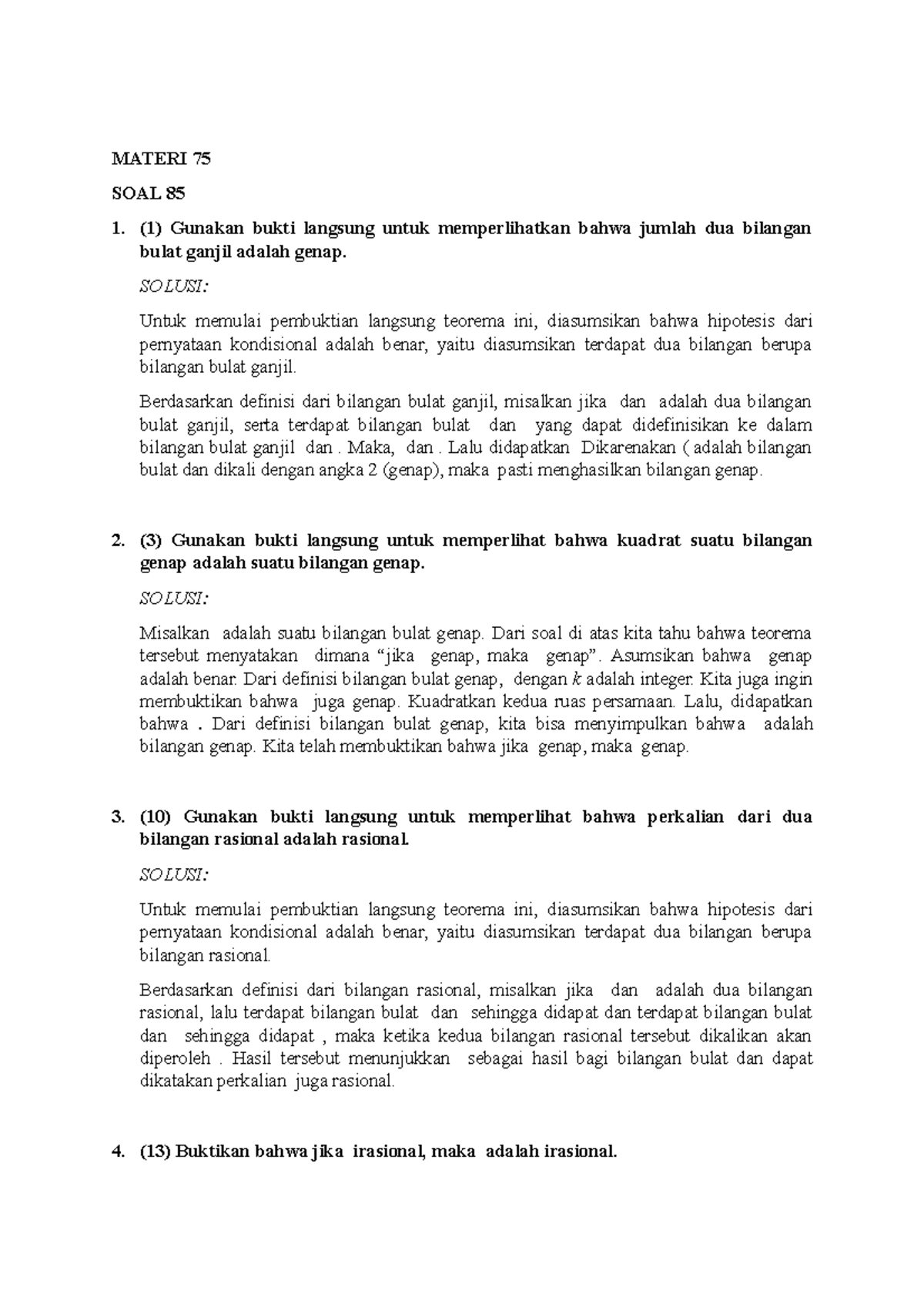 Direct and Indirect Proofs Exercises - Math Logic - MATERI 75 SOAL 85 ...