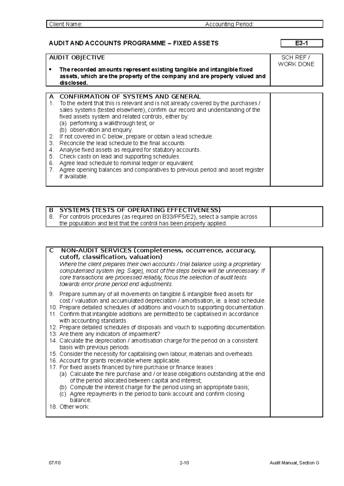 E - Fixed assets - Client Name: Accounting Period: AUDIT AND ACCOUNTS ...