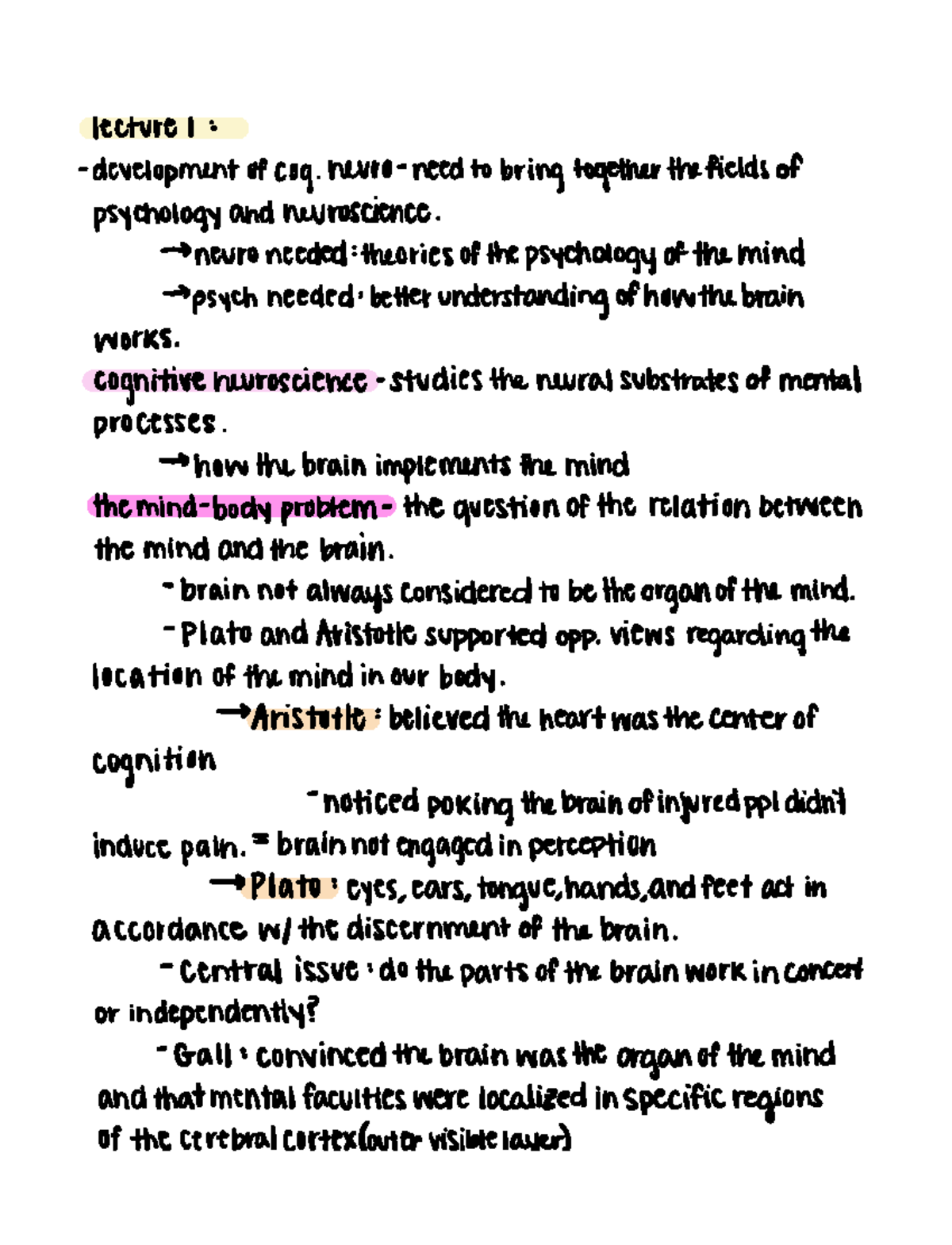 Module 1 - lecture handwritten notes - lecture 1 developmentofcog neuro ...