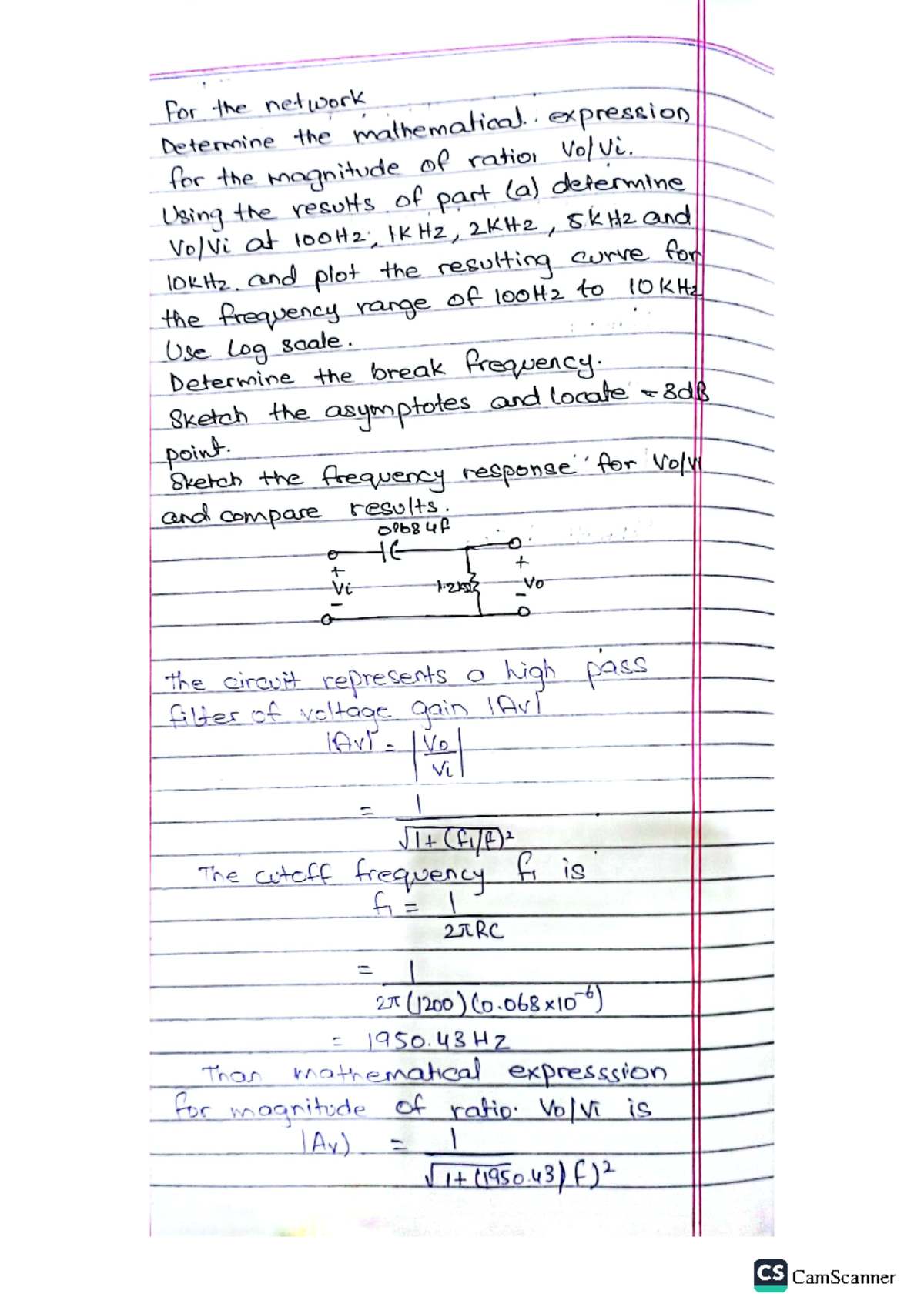 Electronics-2 Assignment 2 - For the network Determine the mathematical. expression for the ...