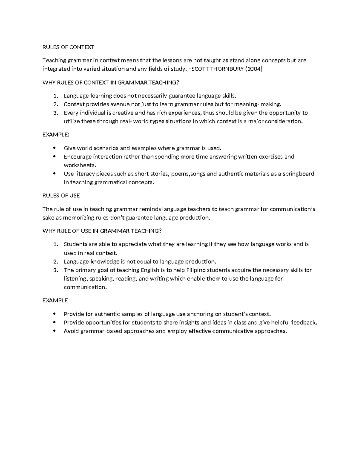 Rules OF Context - RULES OF CONTEXT Teaching grammar in context means ...