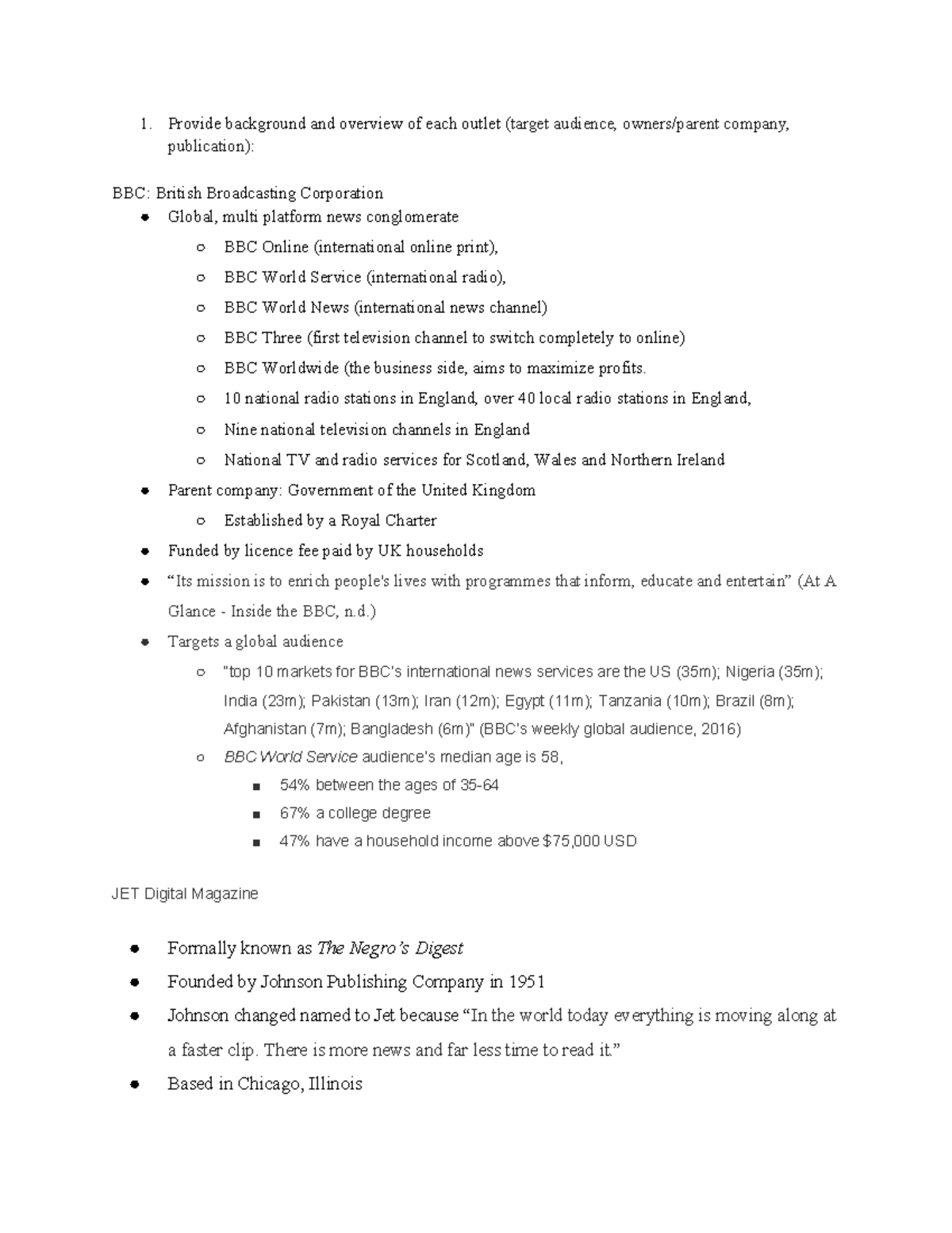 News Broadcasting Comparison Notes - Provide background and overview of ...