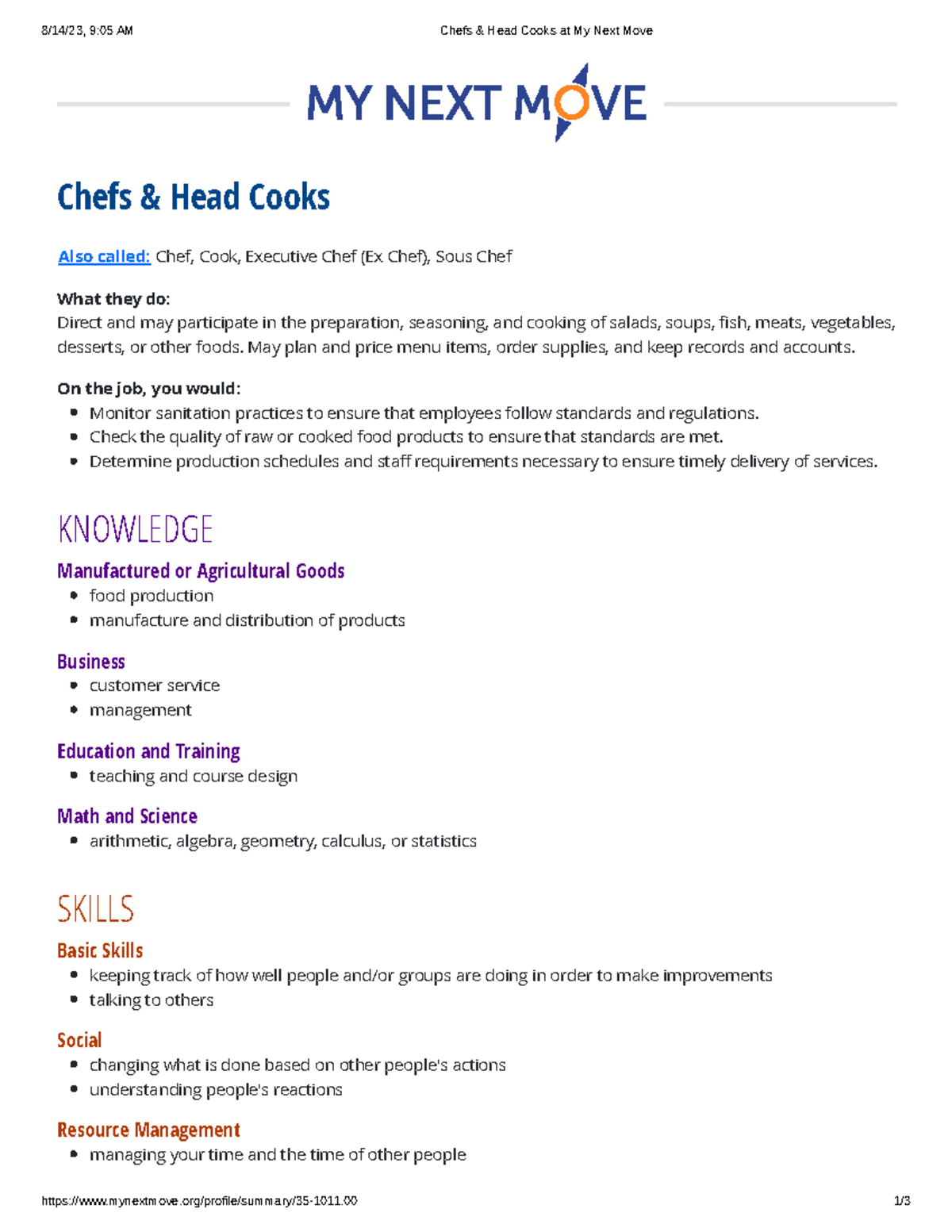 Chefs & Head Cooks at My Next Move - 8/14/23, 9:05 AM Chefs & Head ...