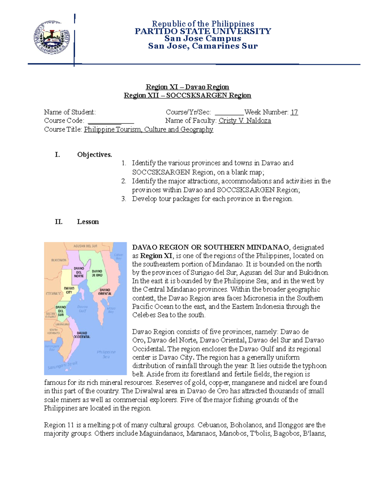 Module for Davao and Soccsksargen Regions THC7 - Philippine Tourism ...