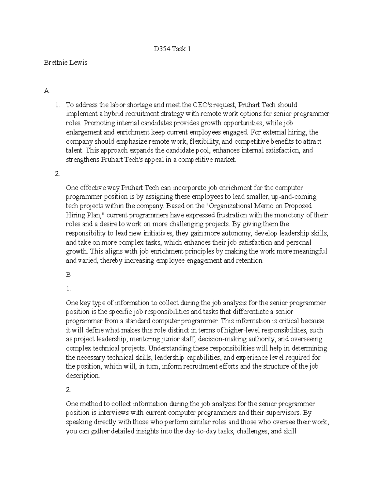 Document 1 D354 - This is task one I wrote that I passed with - D354 ...