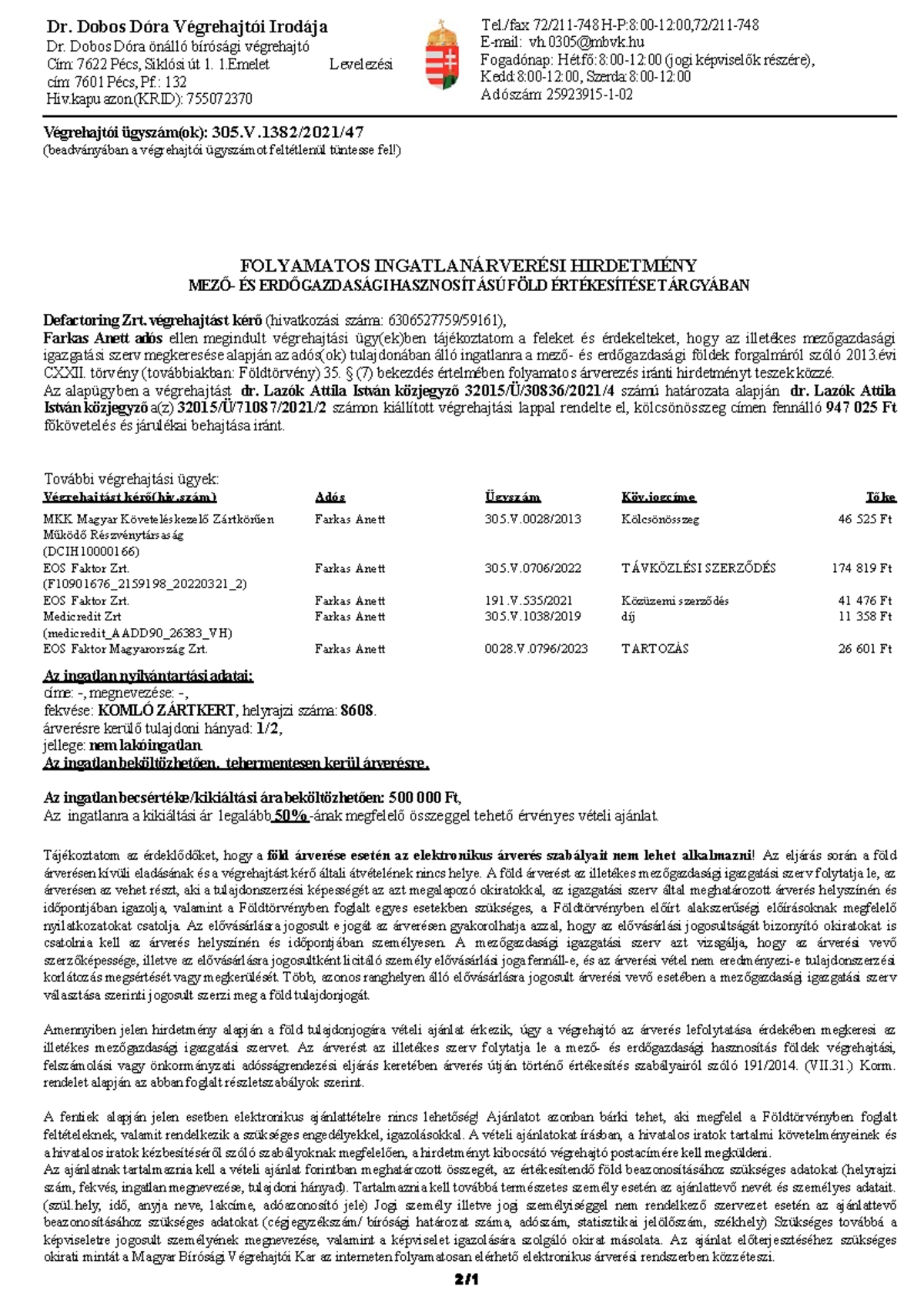 305 V 1382 2021 47 - Yeyes - Dr. Dobos Dóra Végrehajtói Irodája Dr ...