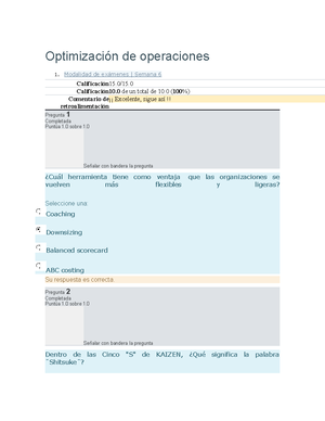 Modalidad de exámenes Semana 4 Revisión del intento - Optimización de operaciones Comenzado en ...