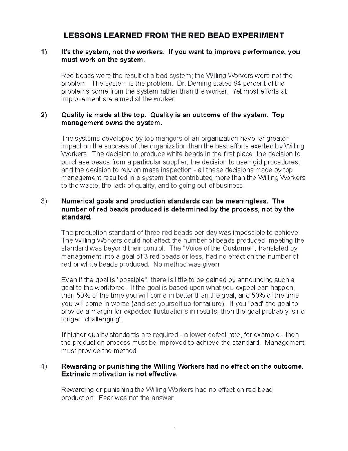 Red bead lessons after session - LESSONS LEARNED FROM THE RED BEAD ...