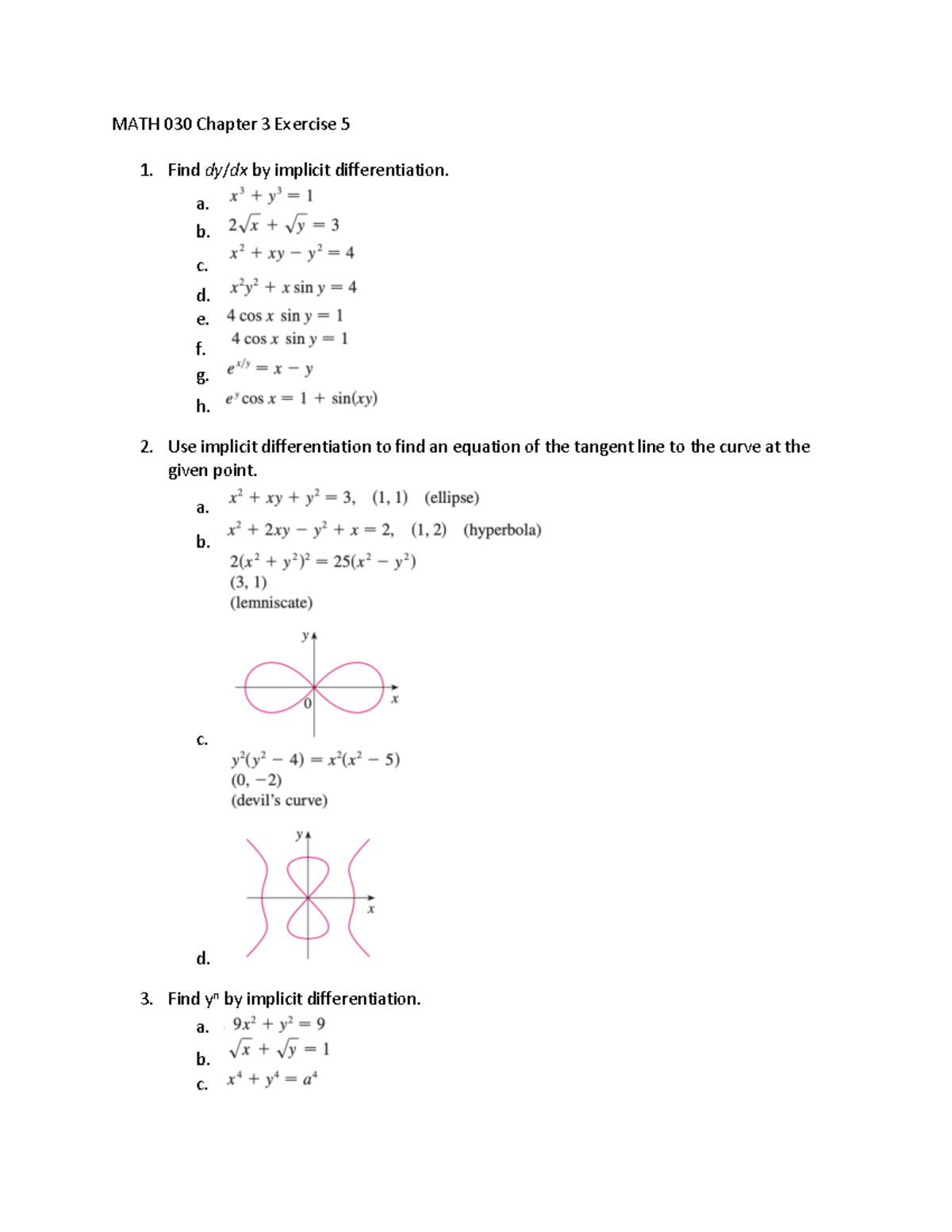 MATH 030 Chapter 3 Exercise 5 - MATH 030 Chapter 3 Exercise 5 Find dy ...