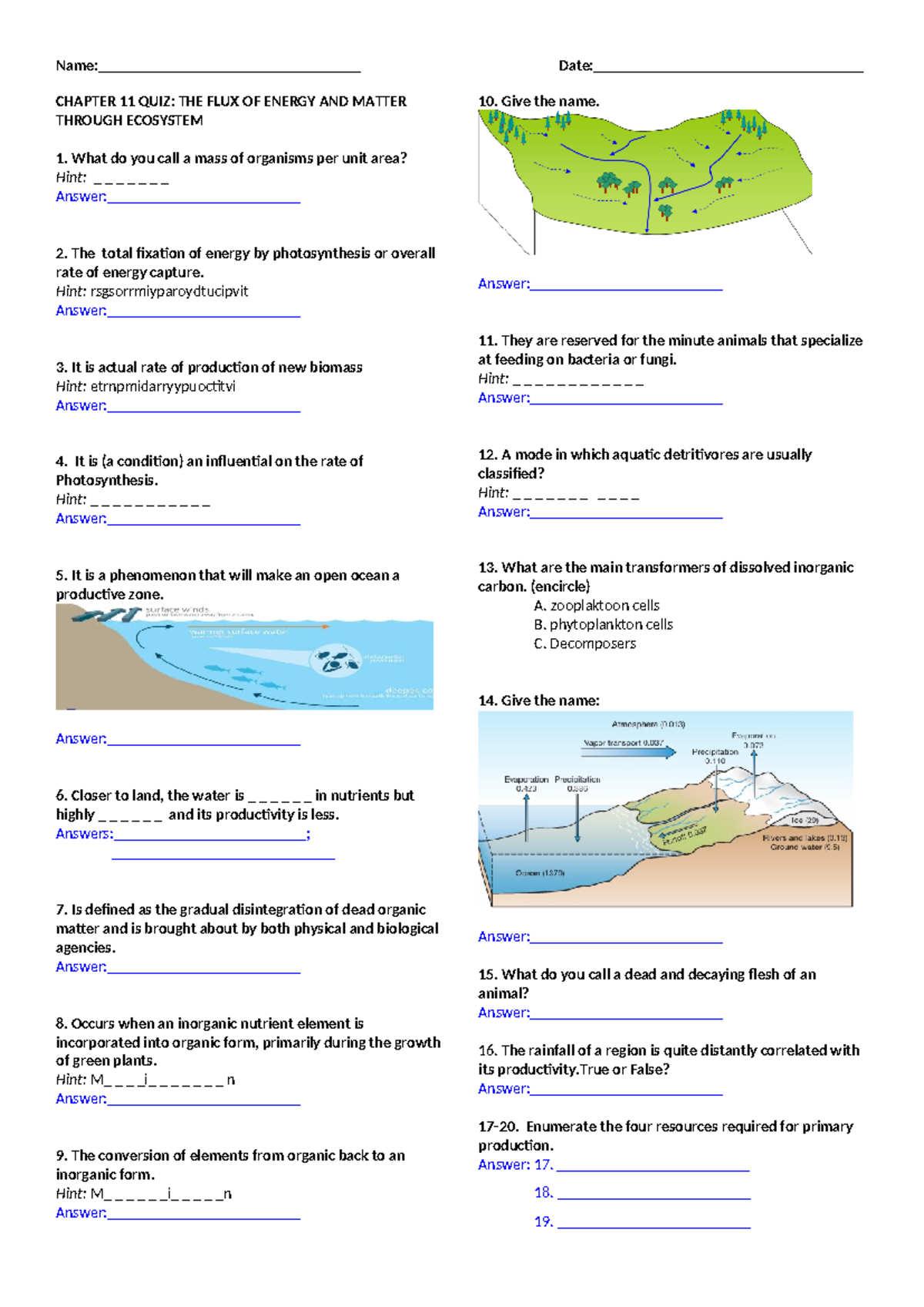 ECOLOGY Chapter 11 QUIZ - Name:__________________________________ - Studocu