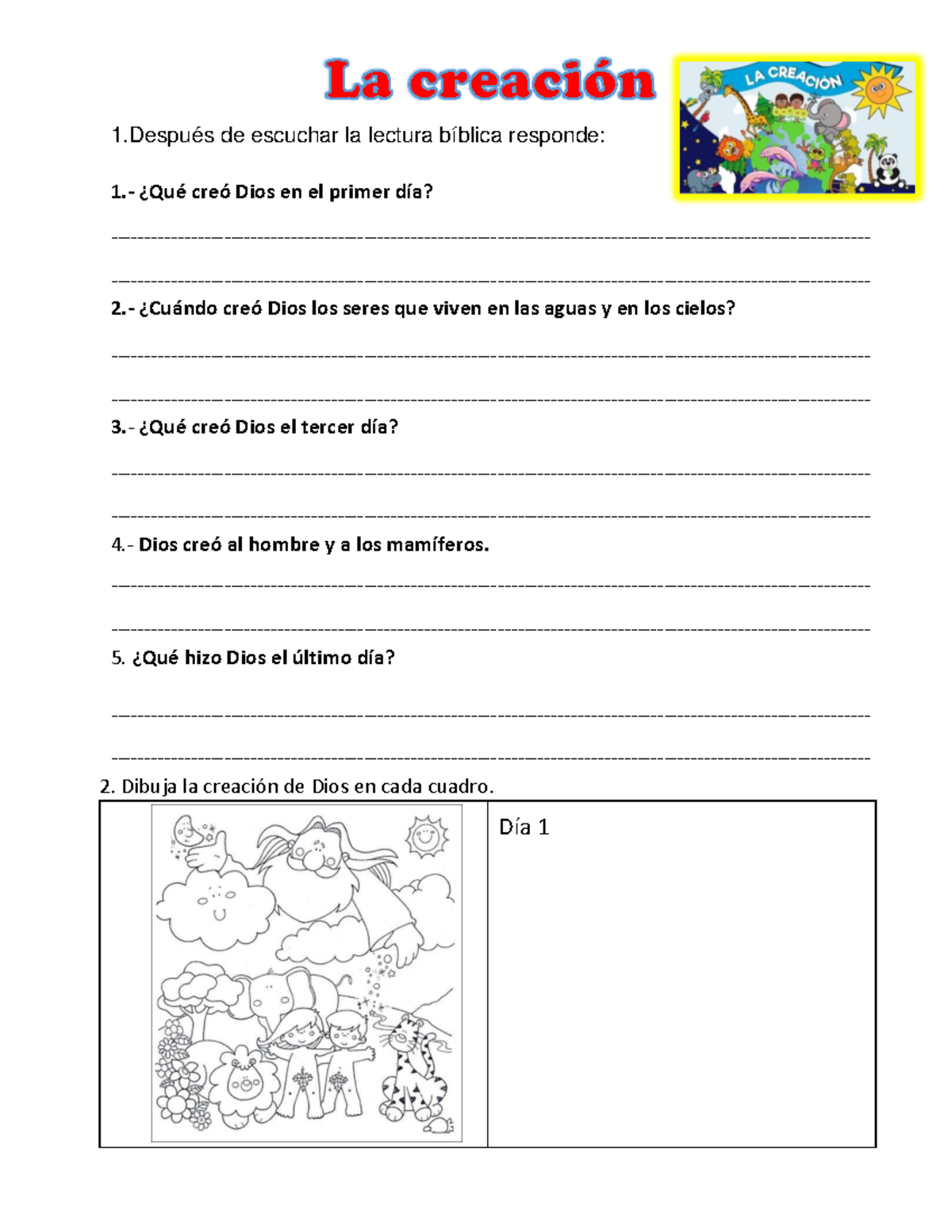 D2 A2 Ficha REL. La creación de Dios - 1és de escuchar la lectura ...