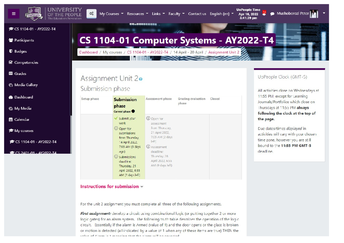 Submission Phase Screen Shot of Computer systems unit 2 - BS in Computer Science - Studocu
