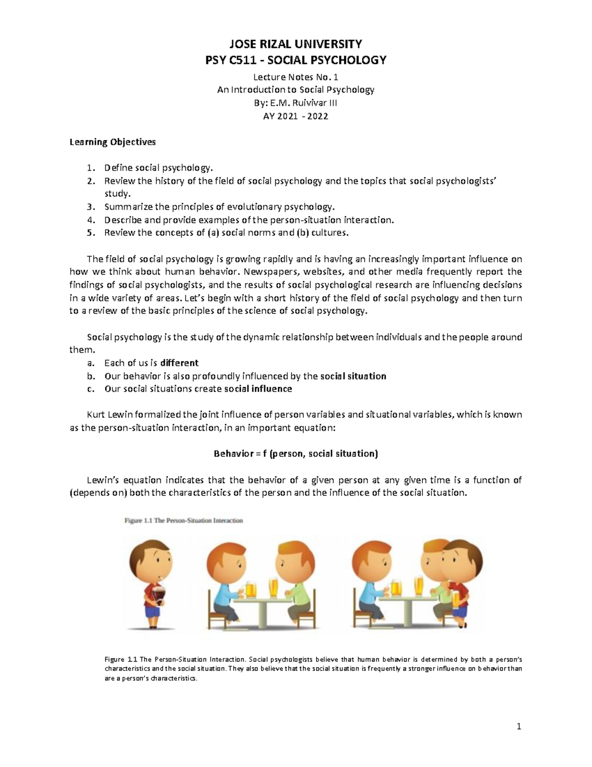 Soc Psy Lec 1 - An introductory lecture to Social Psychology - PSY C511 ...