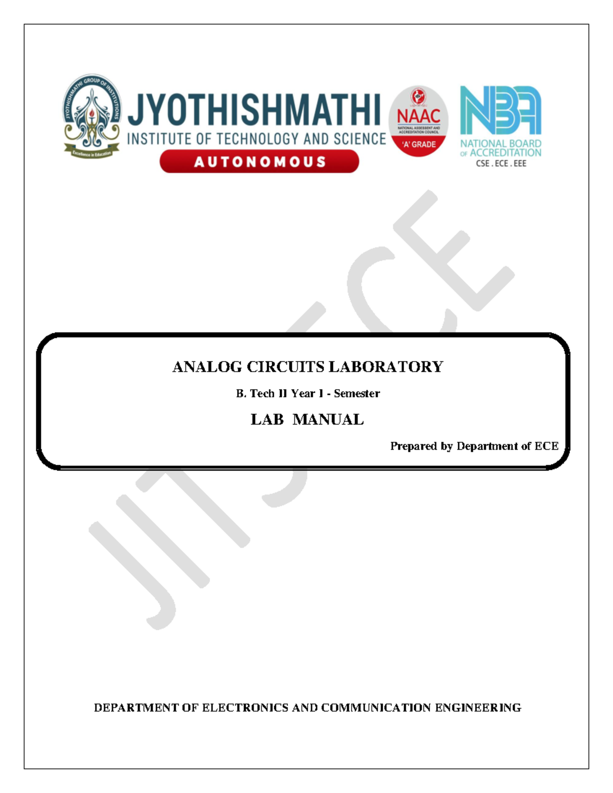 AC LAB Manual- Upate - ANALOG CIRCUITS LABORATORY B. Tech II Year I ...