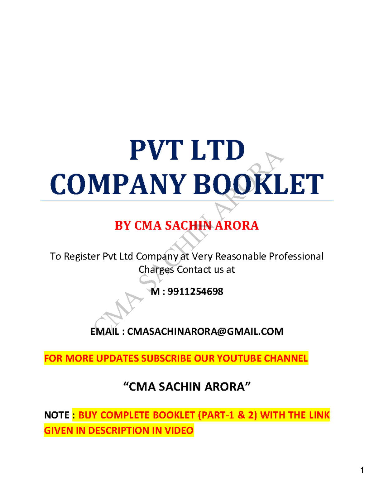 PVT LTD BOOK - PBT. LTD. BOOK - PVT LTD COMPANY BOOKLET BY CMA SACHIN ...