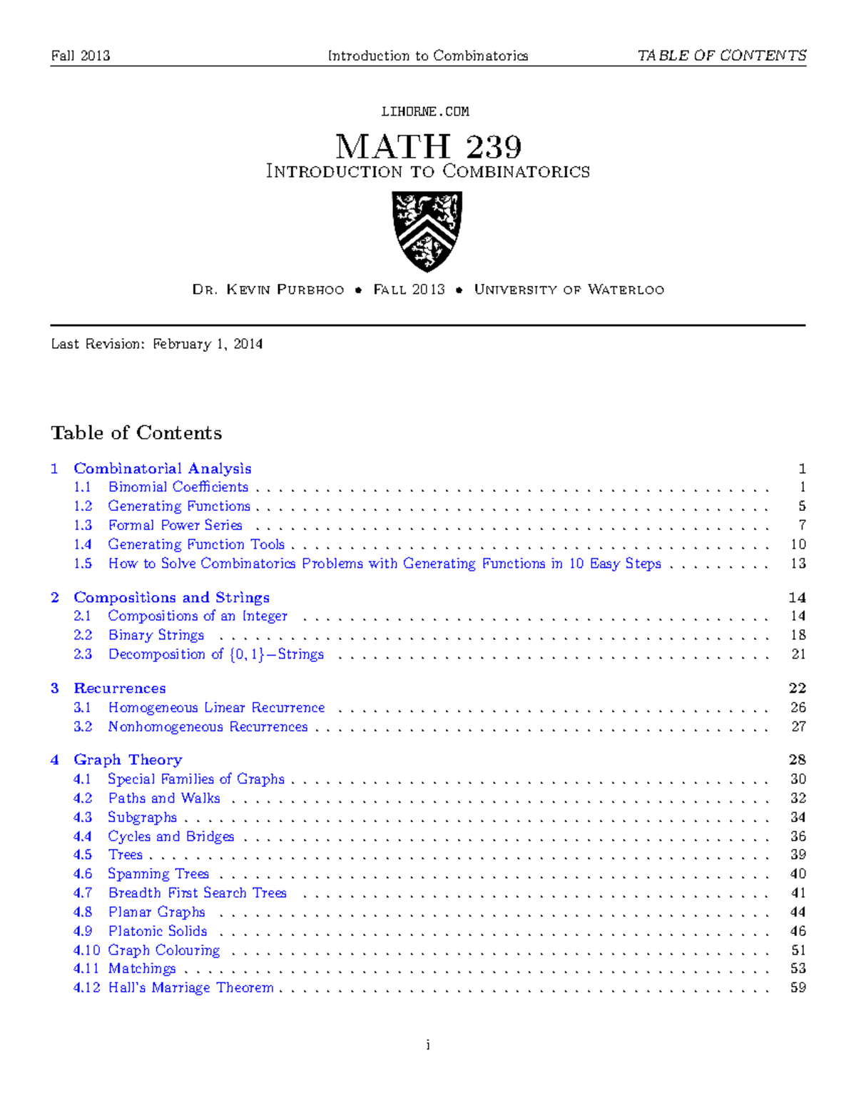 Nanopdf - m239 - Fall 2013 Introduction to Combinatorics TABLE OF CONTENTS Introduction to - Studocu