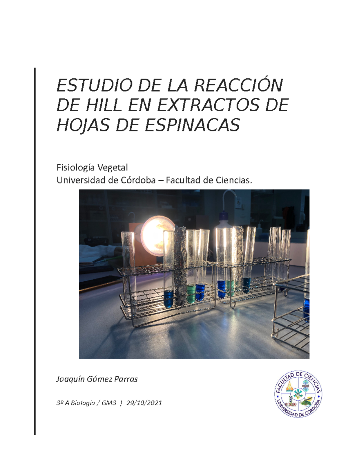 Reacción de Hill - Fisiología vegetal - UCO - Studocu