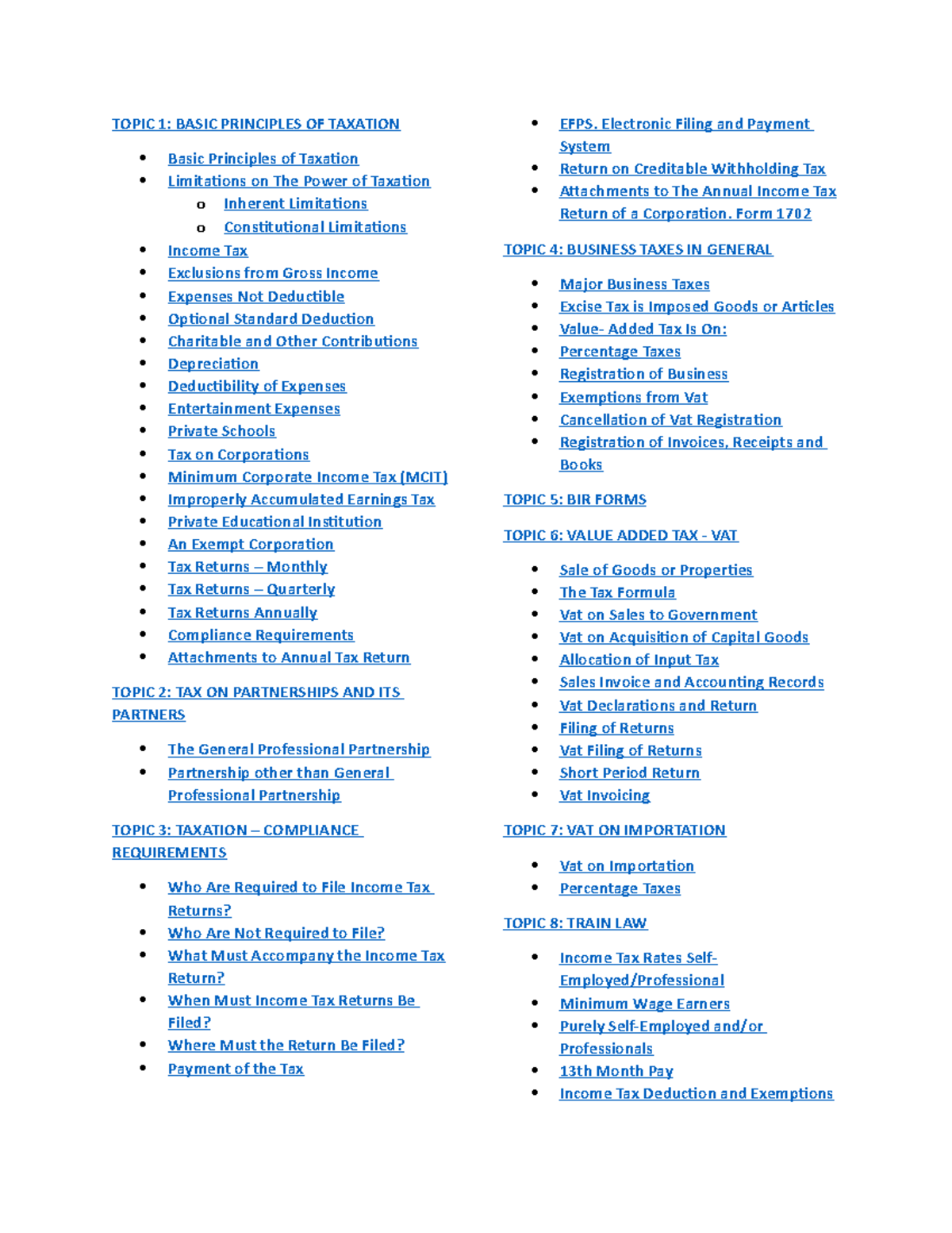 Taxation - TOPIC 1: BASIC PRINCIPLES OF TAXATION Basic Principles of ...
