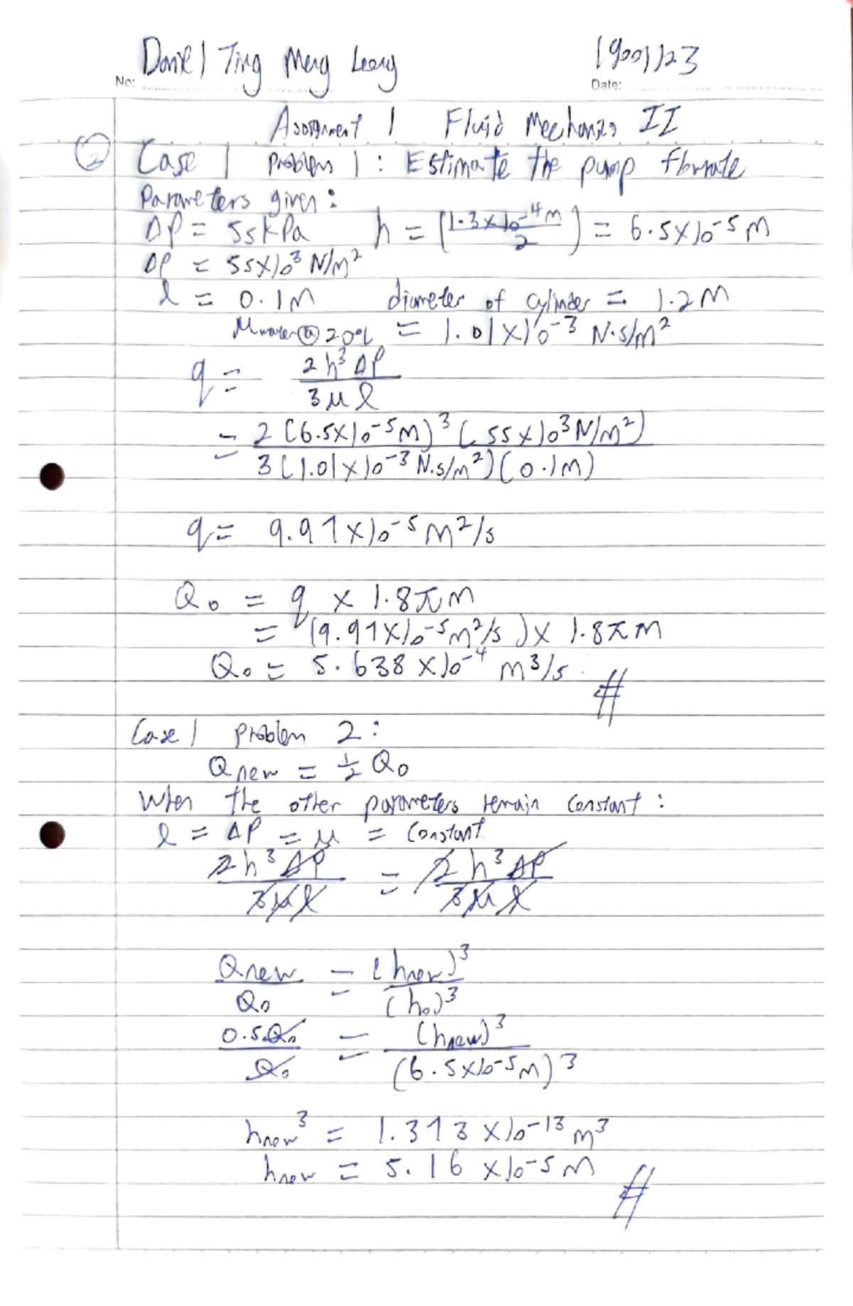 19001123 Assignment 1 Fluid Mechanics II - No: Date 19))3 ...